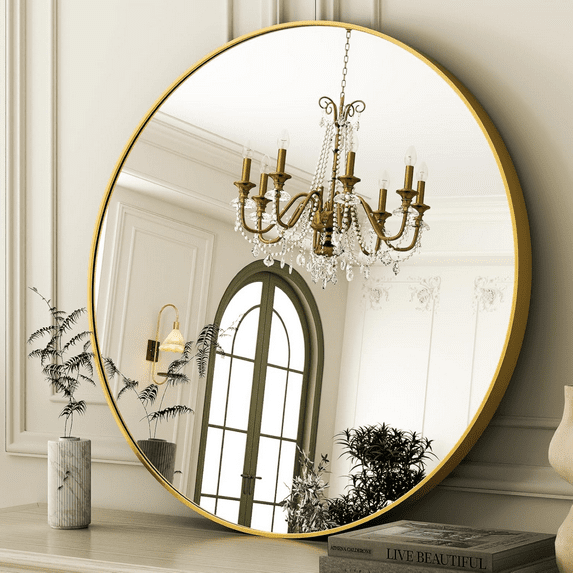 AUROMIR 24" Round Wall Mirror Bathroom Vanity Mirror Aluminum Alloy ...