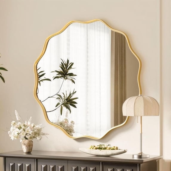 AUROMIR 24" Wavy Round Bathroom Mirror Wall Mounted Mirror Vanity ...