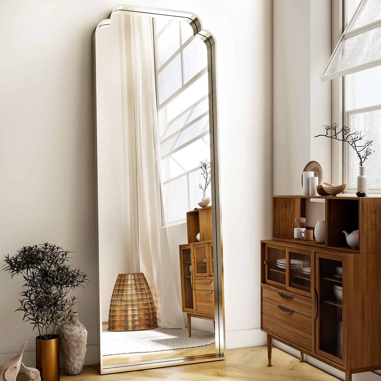 AUROMIR 64"x21" Arched Full Length Mirror Modern Floor Mirror with Deep ...