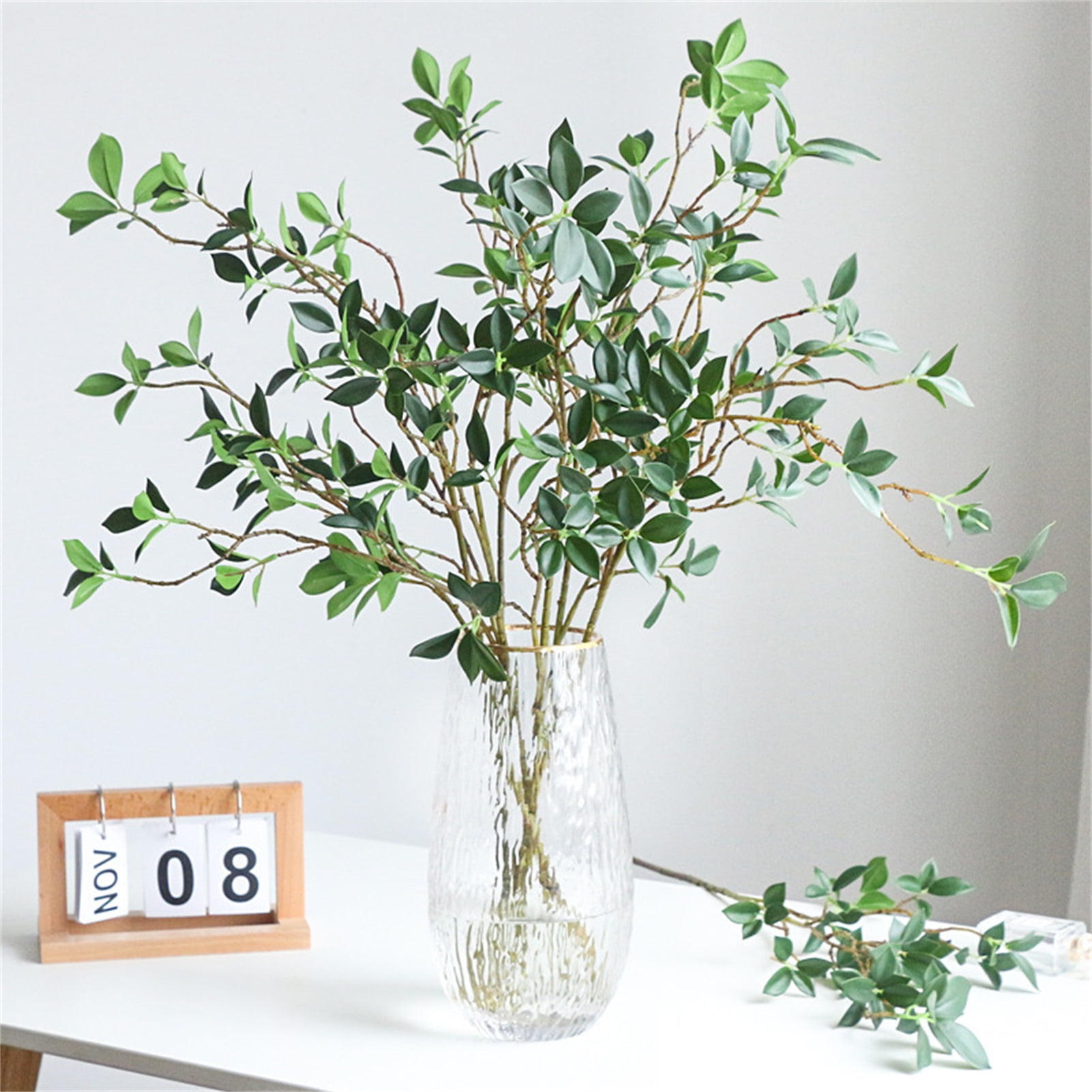 AURORA TRADE 1Pcs Artificial Plant Green Branches Fake Ficus Stems Faux ...