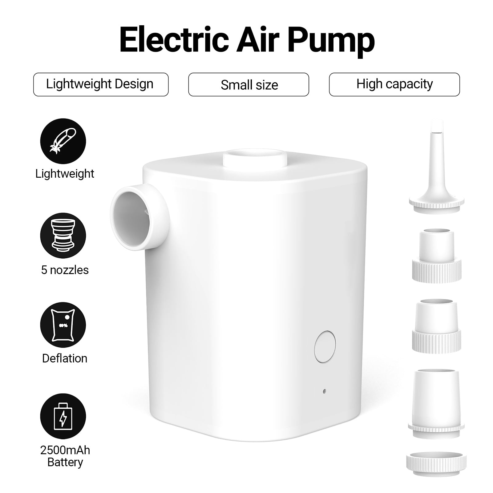 AURORA TRADE 2500mAh Battery Rechargeable Electric Air Pump with 5 ...