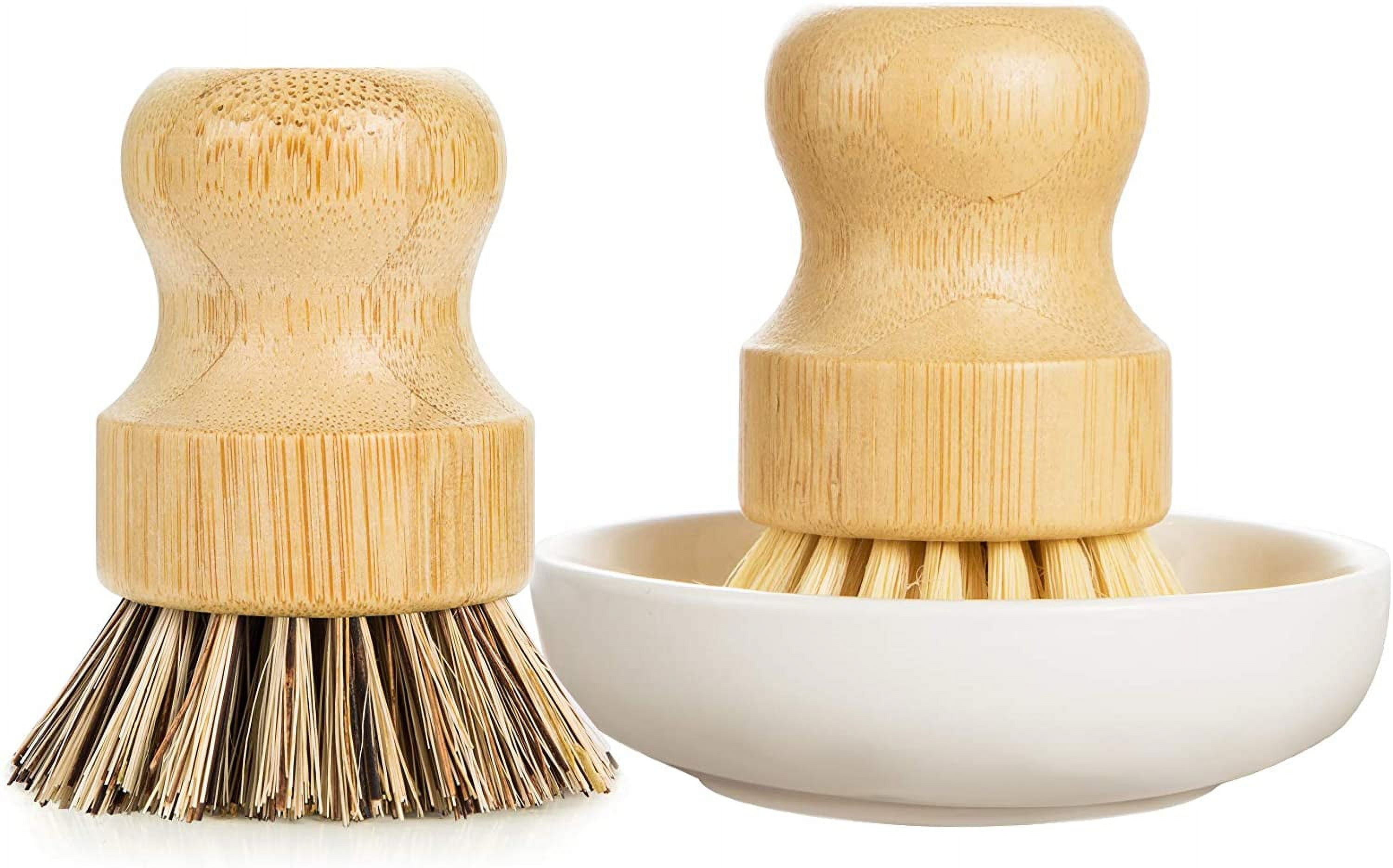 AURORA TRADE 2Pack Bamboo Palm Scrub Brush Sisal Dish Brush Round ...
