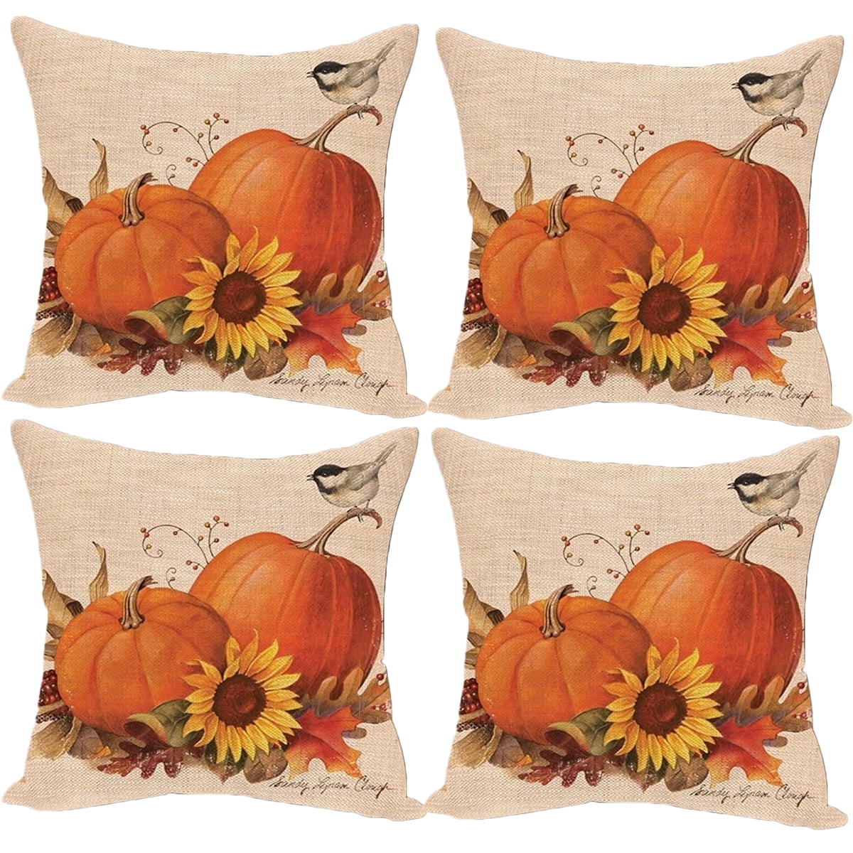 AURORA TRADE Fall Harvest Pillow Covers 18x18 Set of 4, Pumpkin Maple Leaves, Thanksgiving Decor ...