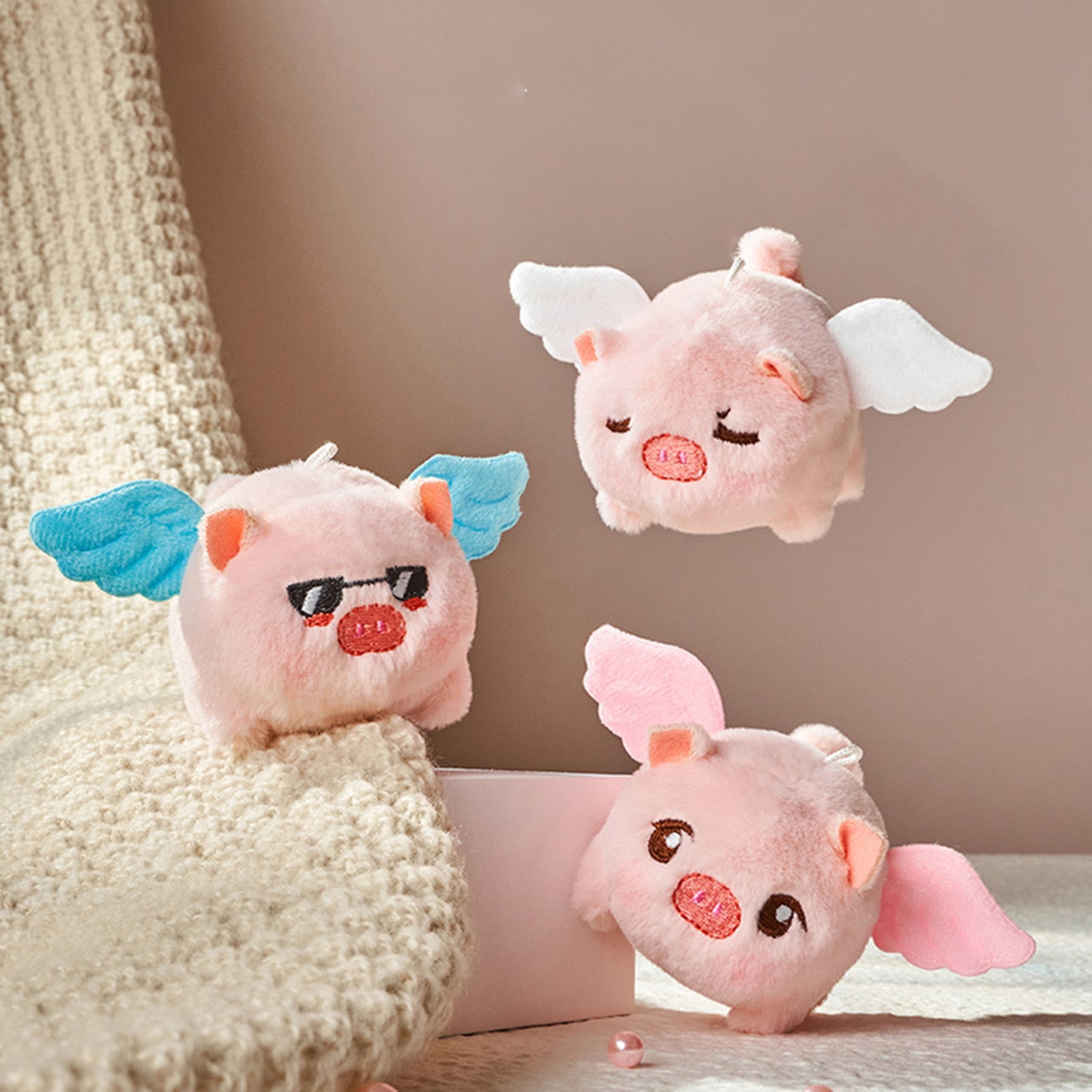 AURORA TRADE Pig Plush Pendant Built-in Sounder Mini Wings Pink Color ...