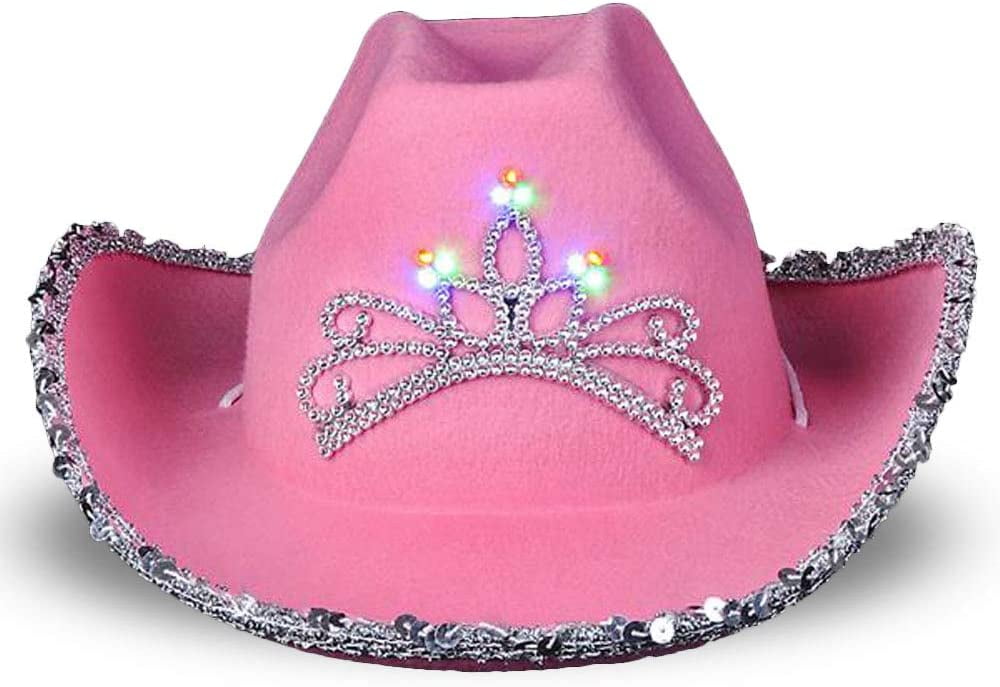 AURORA TRADE Pink Cowboy Hat - Pink Sequin Cowgirl Princess Hat with ...