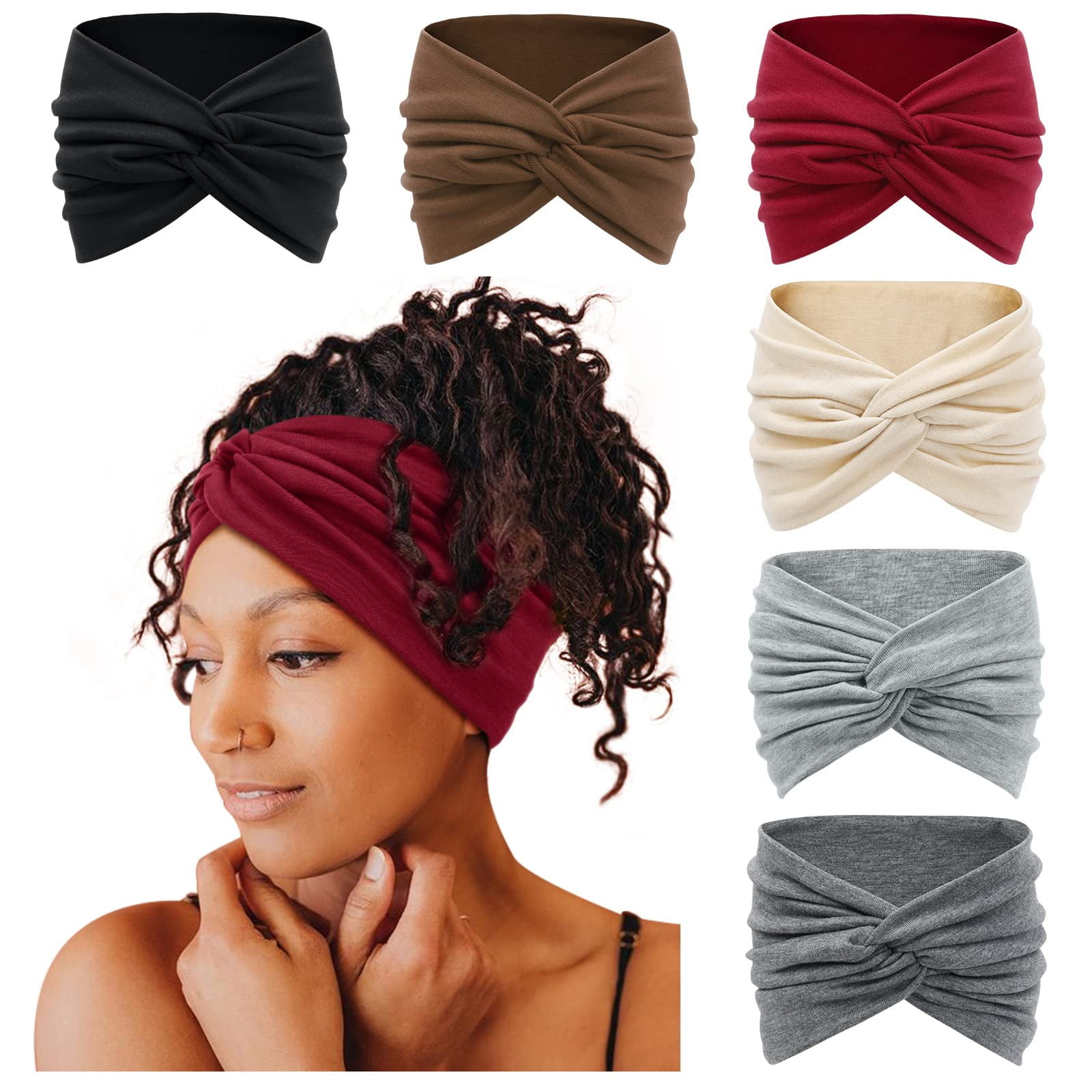 AUSALL Wide Headbands for Women, 7'' Extra Large Turban Headband Boho ...