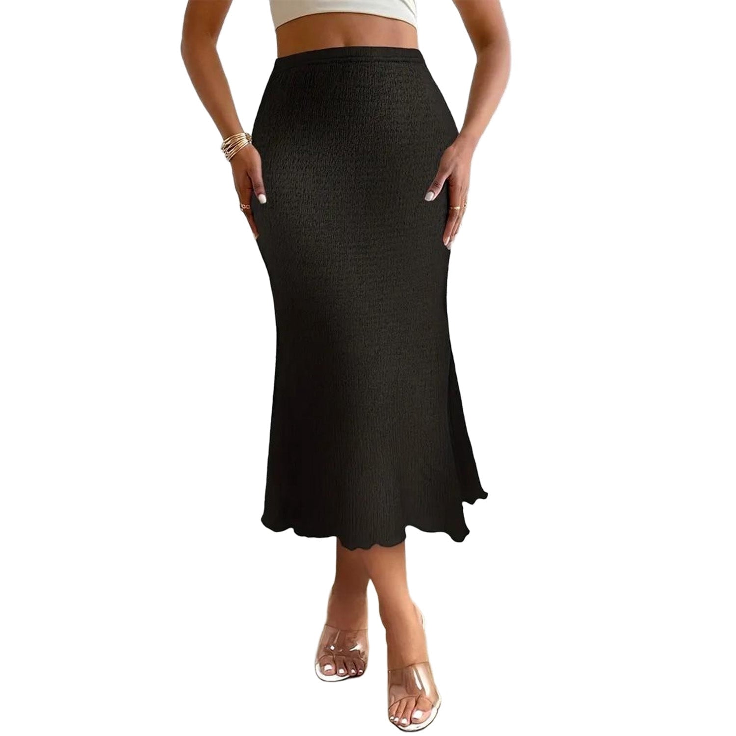 AUSDIOCA Long Skirts for Women High Waisted Solid Color Knit Fishtail ...