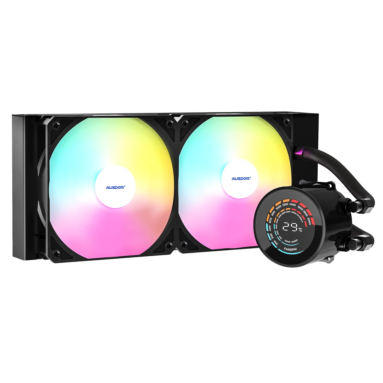 AUSDOM CPU AIO Liquid SSF20 Cooler 240mm RGB, 2×120mm PWM Fans Water ...
