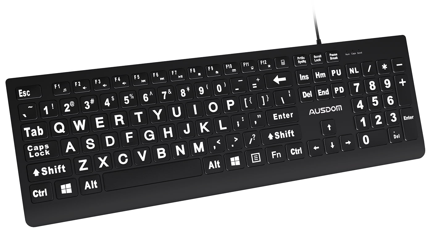 AUSDOM Full Size Wired USB Keyboard, Large Print, Easy to See & Type ...