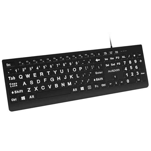 AUSDOM Full Size Wired USB Keyboard, Large Print, Easy to See & Type ...