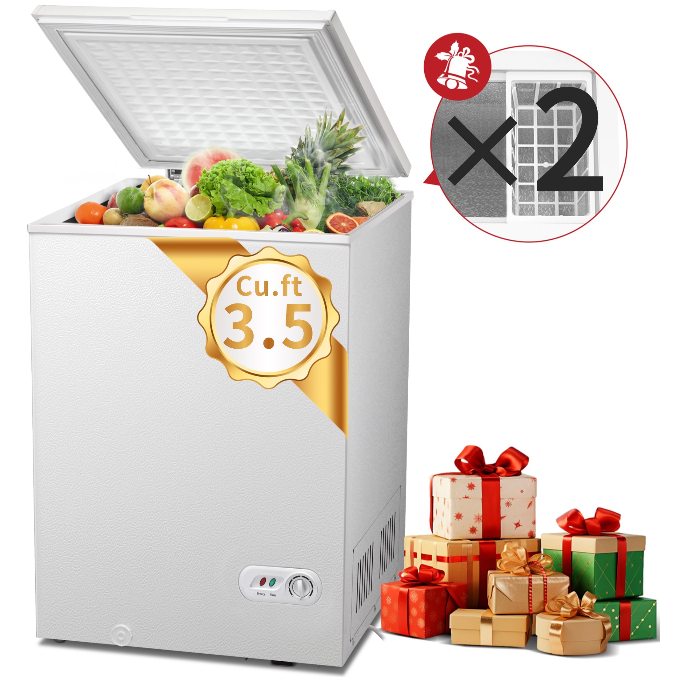 Auseo Mini Chest Freezer, 3.5 Cu Ft, Top Open, Adjustable Temp, White ...
