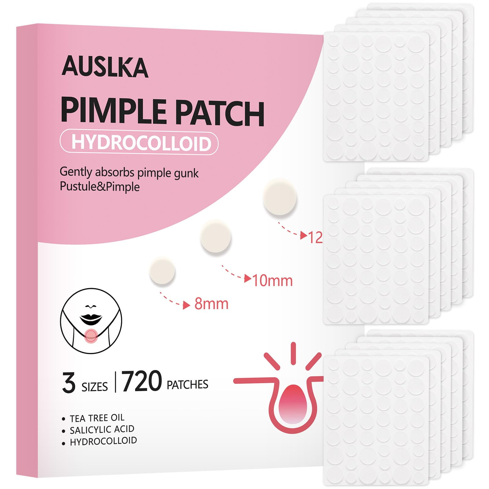 AUSLKA Pimple Patch Bulk, 720 Pimple Patches for Face, Hydrocolloid ...