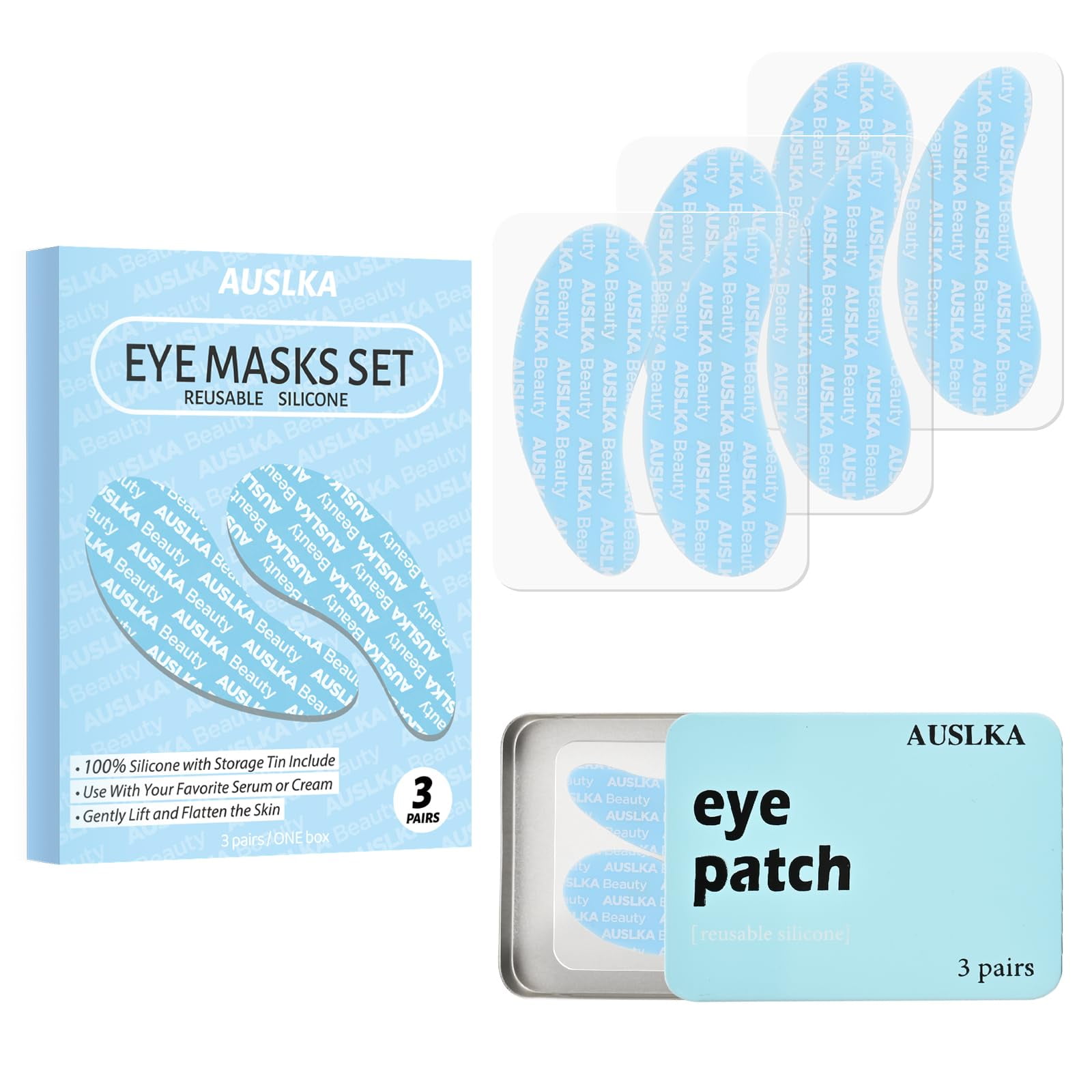 AUSLKA Reusable Under Eye MZF22 Patches-3 Pairs, Silicone Reusable Eye ...