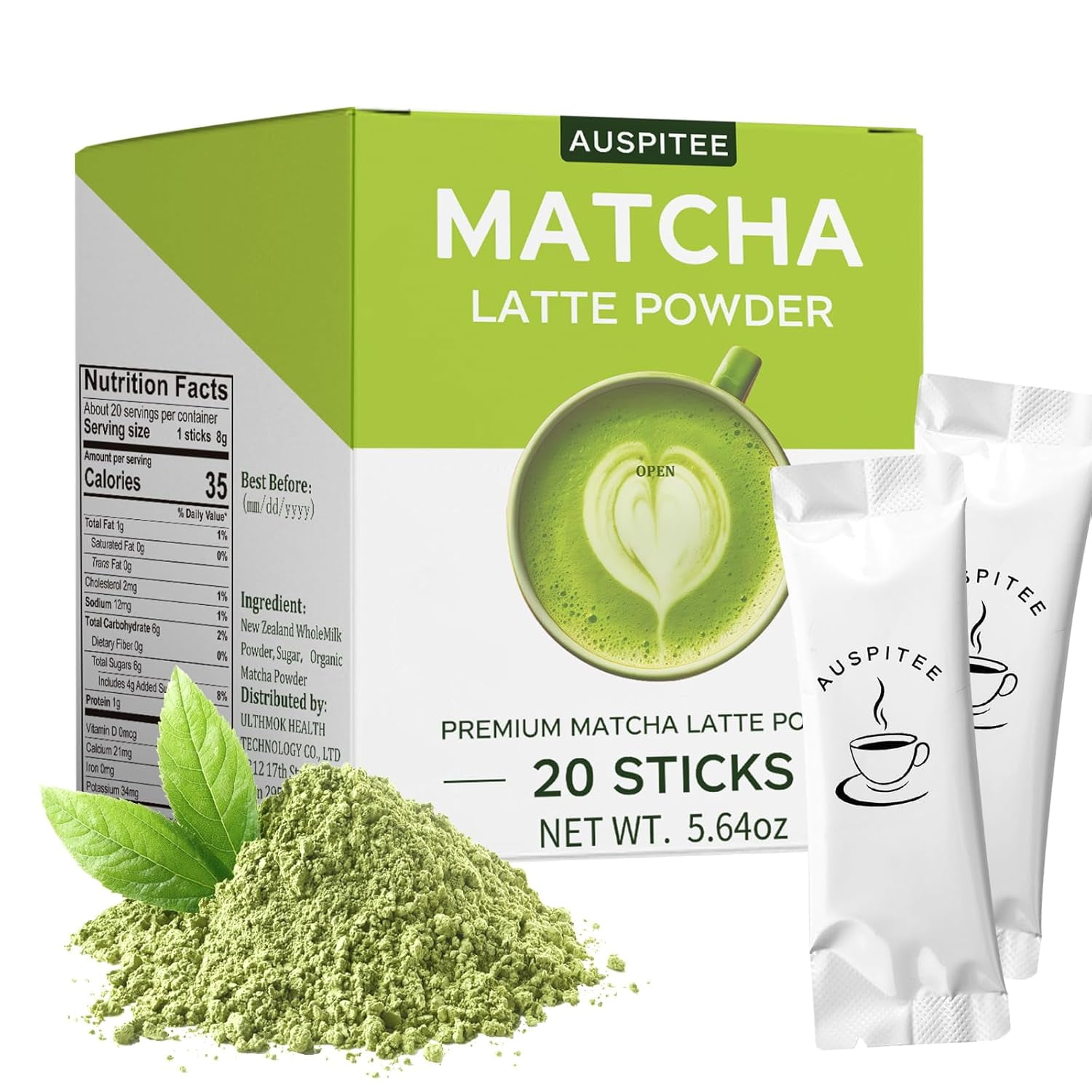 AUSPITEE Matcha Latte Green Tea Powder, Single Pack, Barista Blend, 20 ...