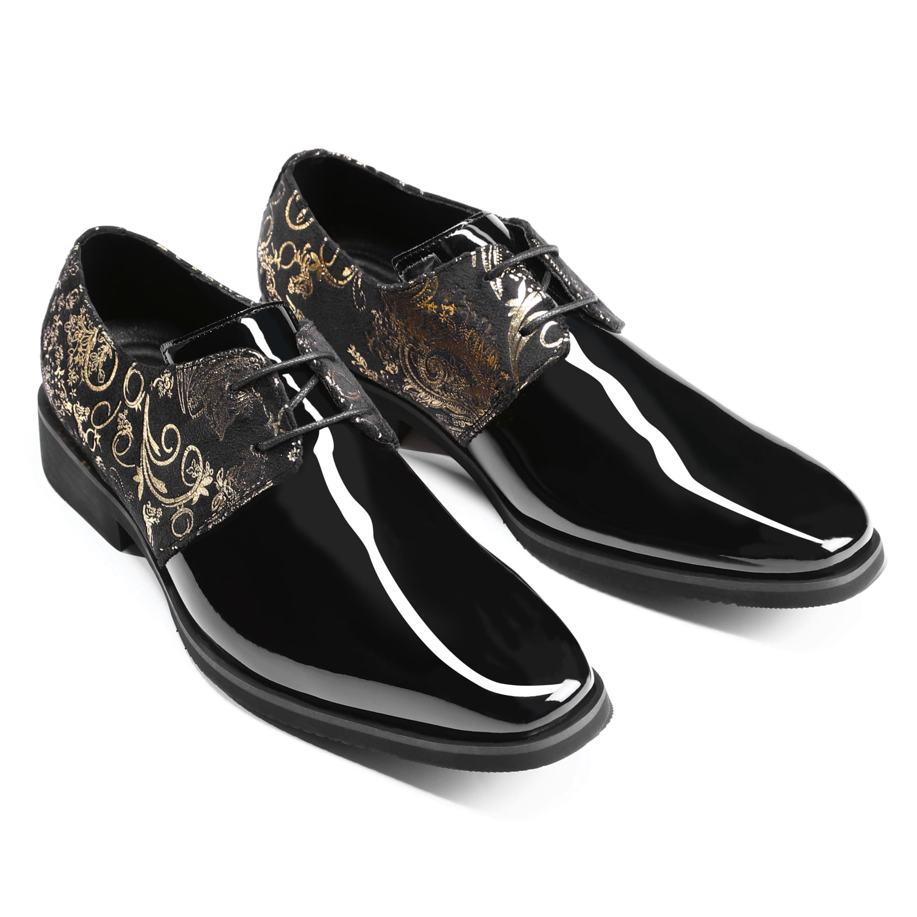 AUSTIN MILL Men's Glossy Dress Shoes Floral Jacquard Oxford Lace Up ...