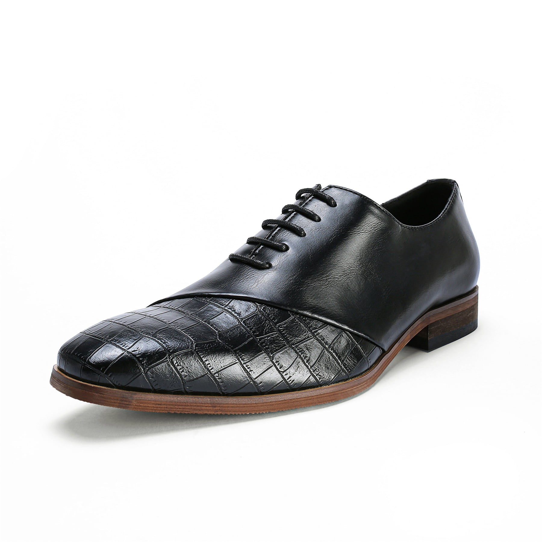 AUSTIN MILL Men's Pointed Toe Oxford Dress Shoes Lace-Up Crocodile ...