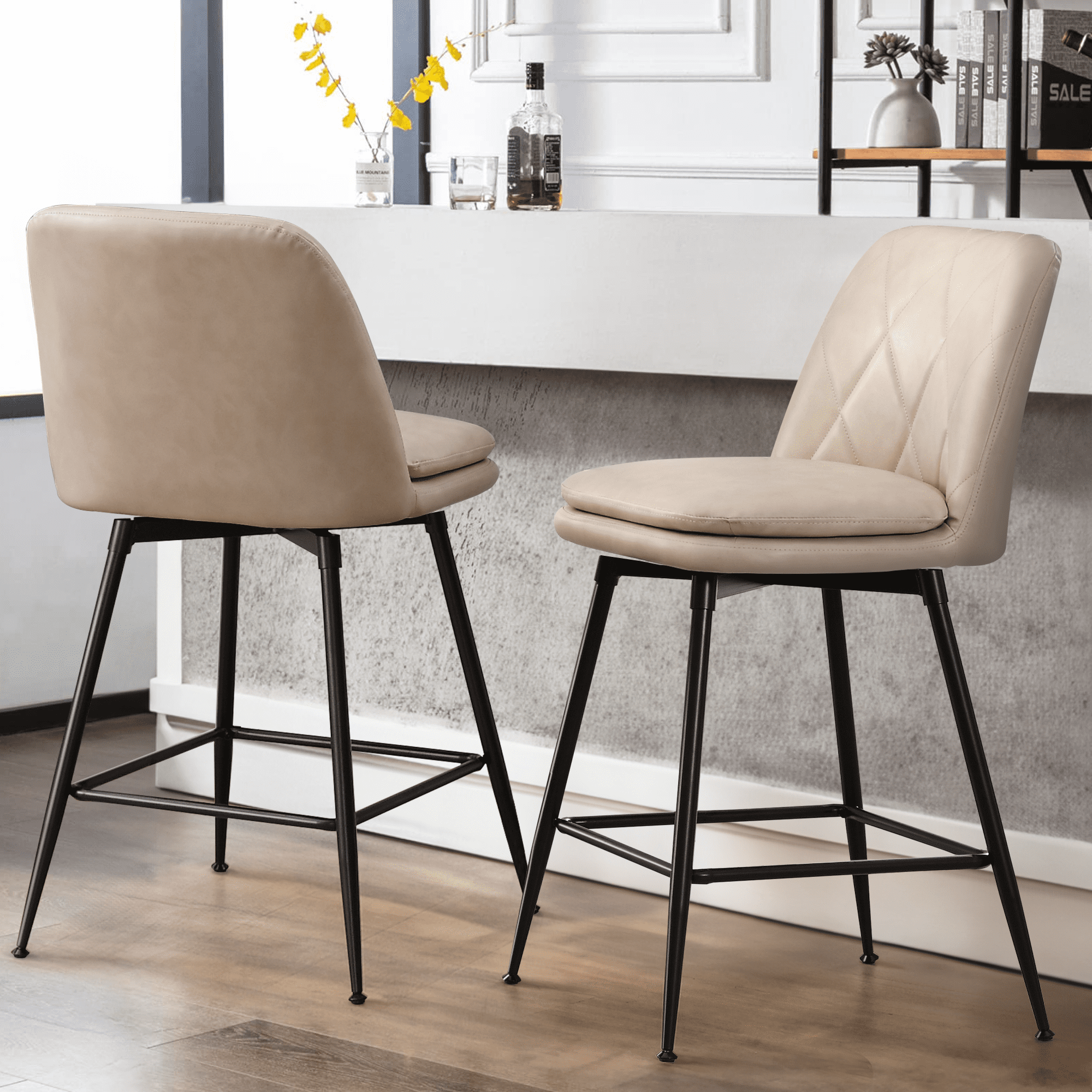 Austuff Bar Stools Set of 2 Faux Leather Swivel Counter Height Bar ...