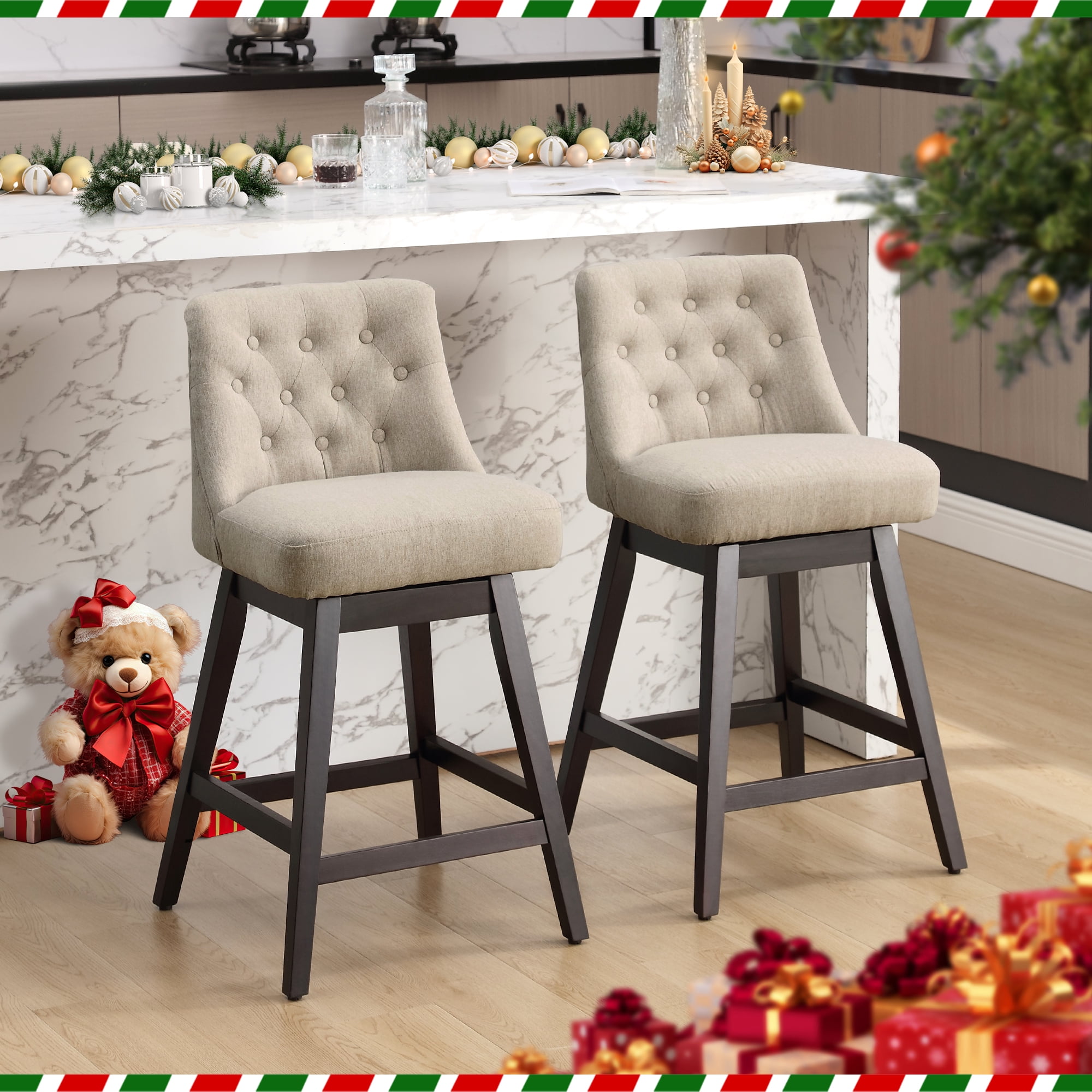 AUSTUFF 29" Swivel Bar Stools Set of 2 Fabric Barstools, Beige for ...