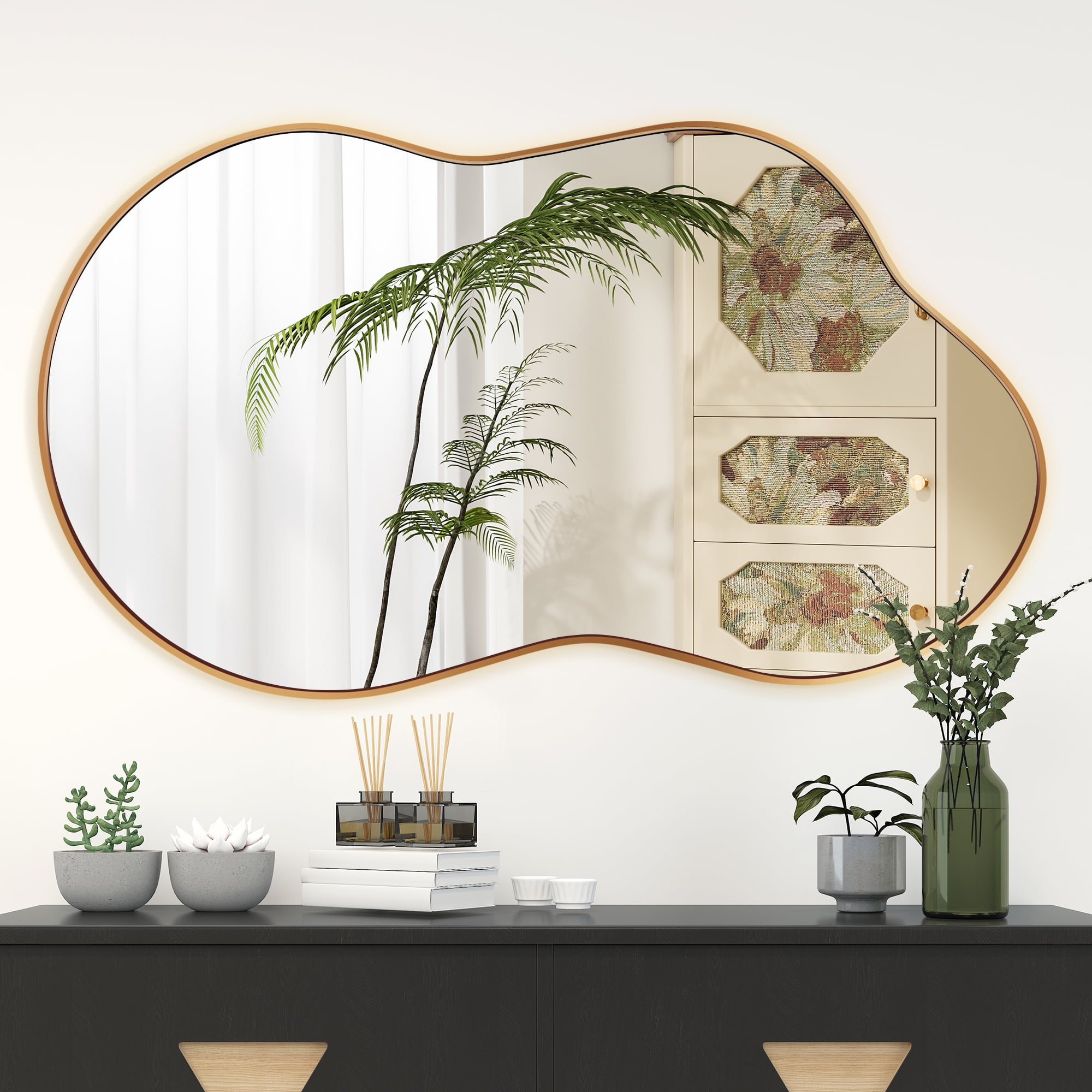AUSTUFF Irregular Wall Mirror Cloud Shaped Bathroom Mirror Home 20"x36 ...