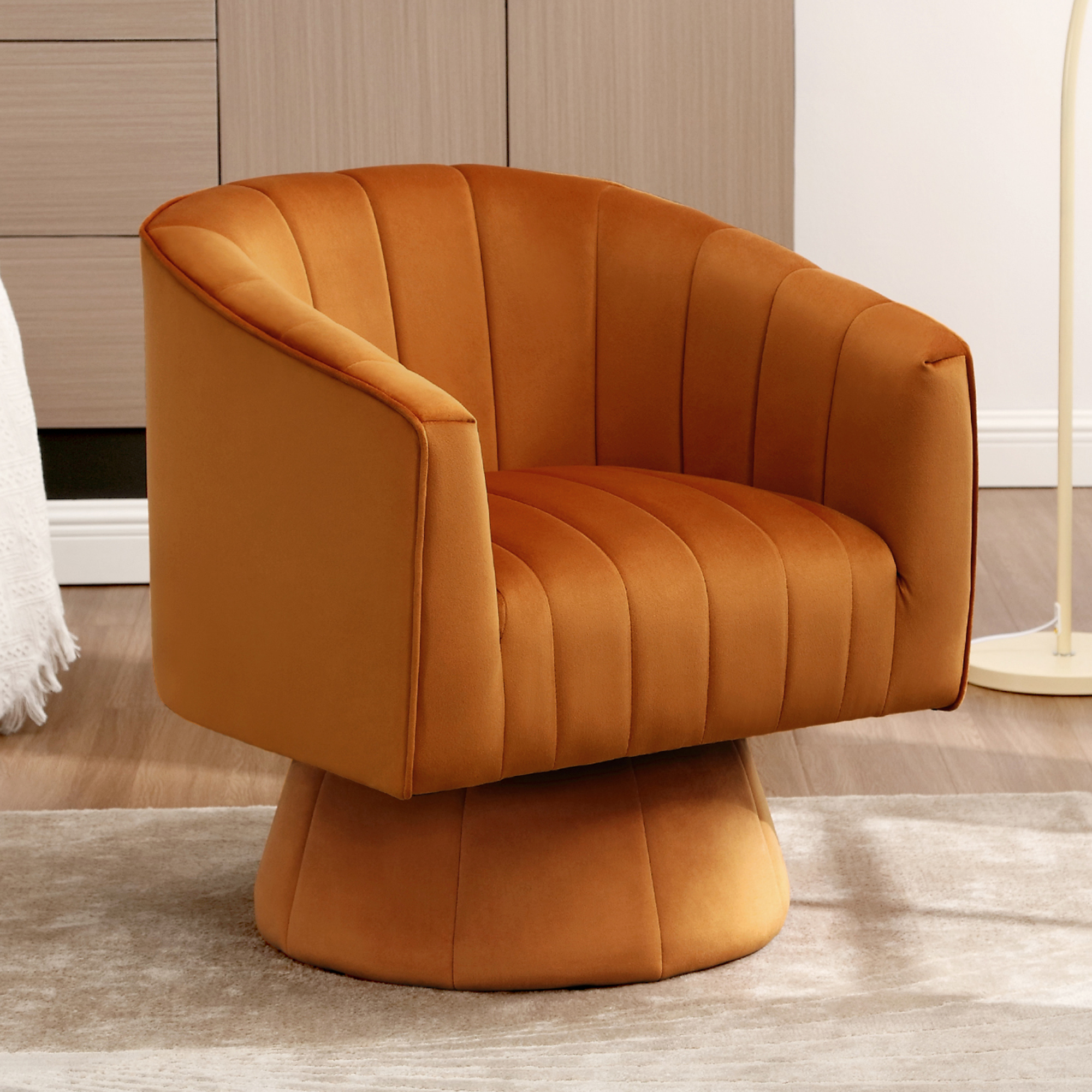 Rose Mid Century Modern Comfy Orange Velvet Swivel Accent Chair ...