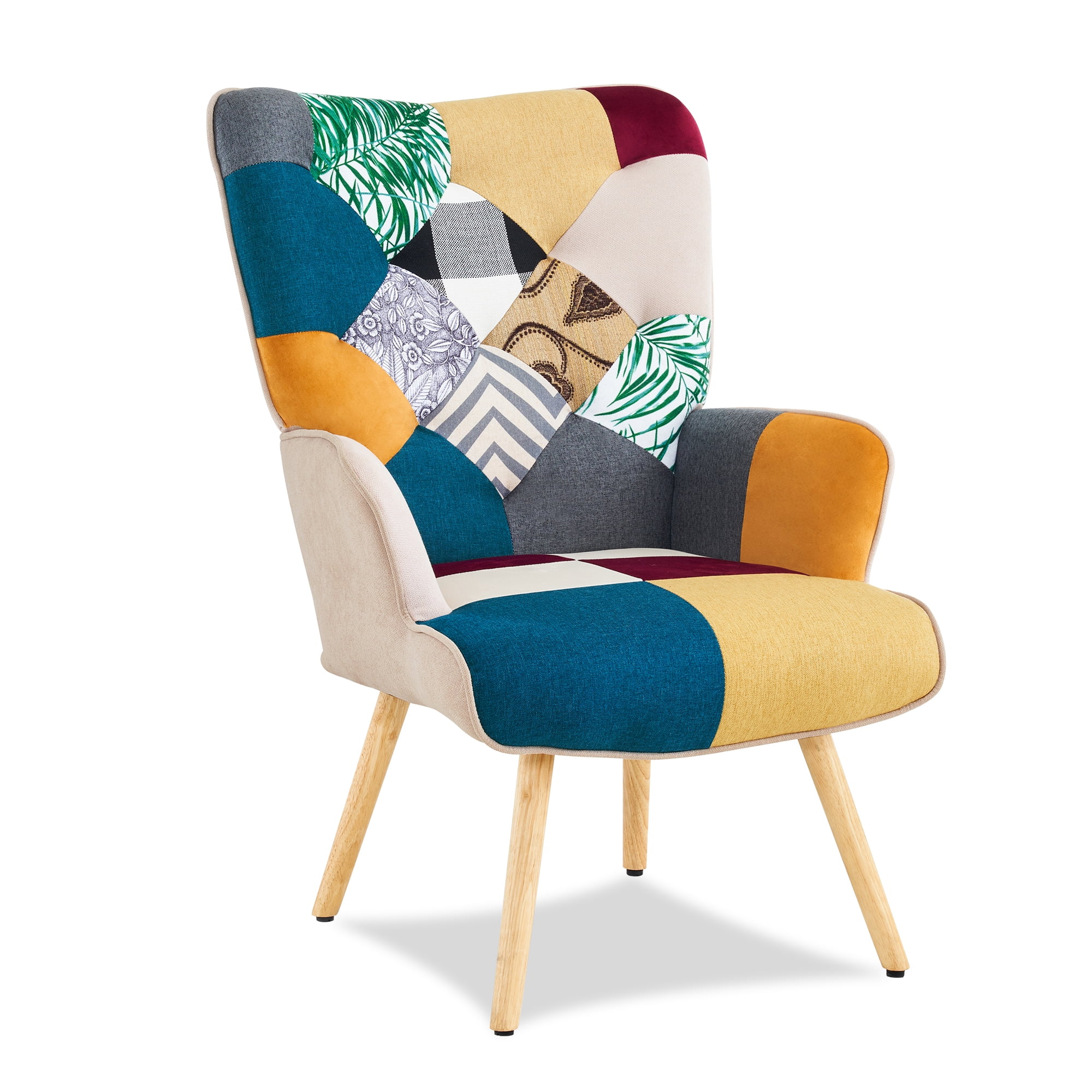 AUSTUFF Modern Patchwork Accent Chair with Wood Legs for Living Room ...