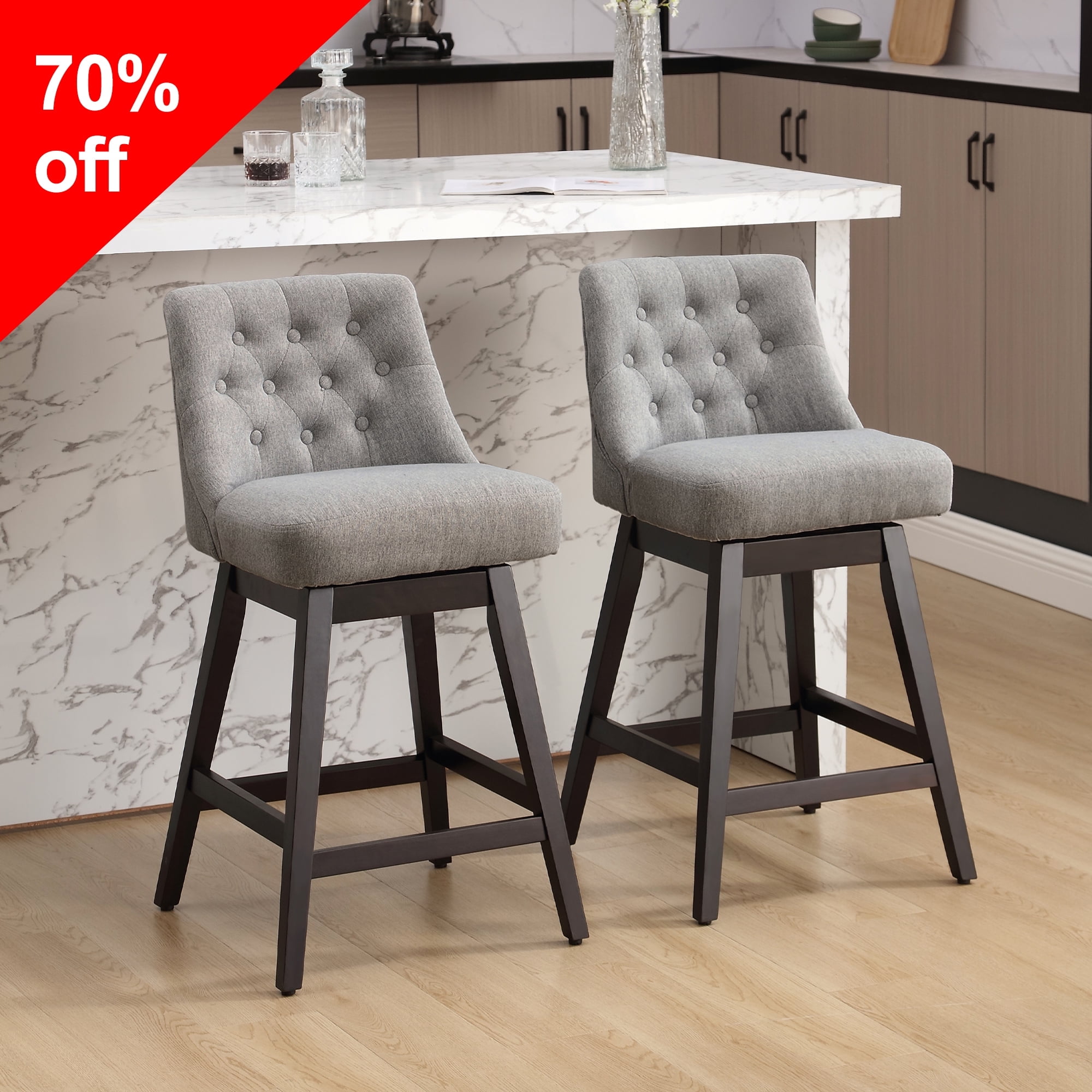 "AUSTUFF Modern Counter Height Swivel Bar Stools, Set of 2, Linen ...