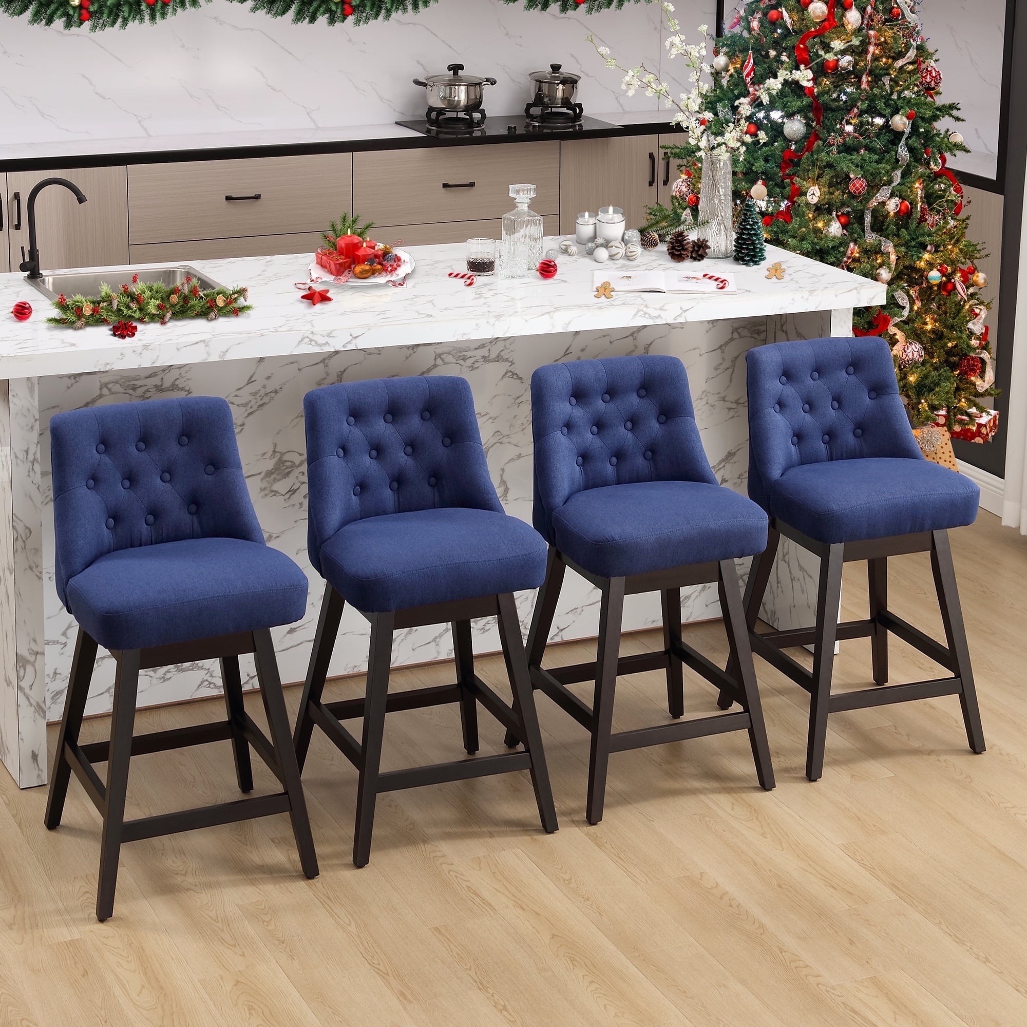 TEWLOSS Swivel Bar Stools Set of 4 Linen Fabric Barstools for Kitchen ...