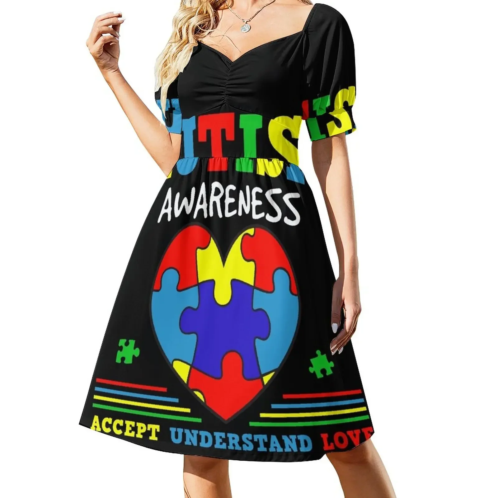 AUTISM - ACCEPT UNDERSTAND LOVE Short-Sleeved Dress beach outfits for ...