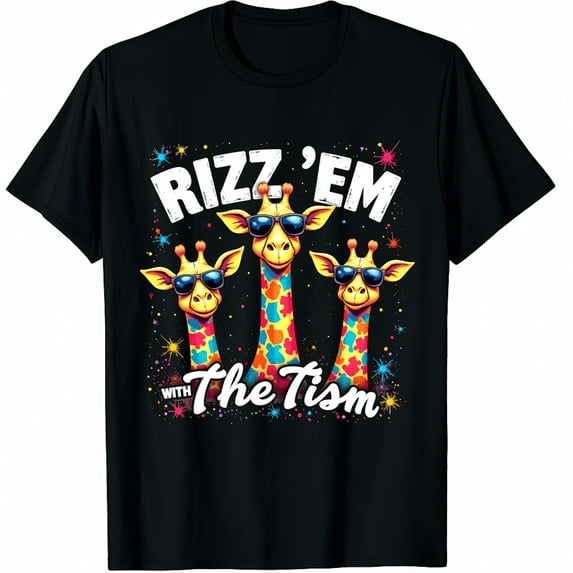 AUTISM Rizz Em With The Tism Autistic Giraffe Graphic Crew Neck Short ...