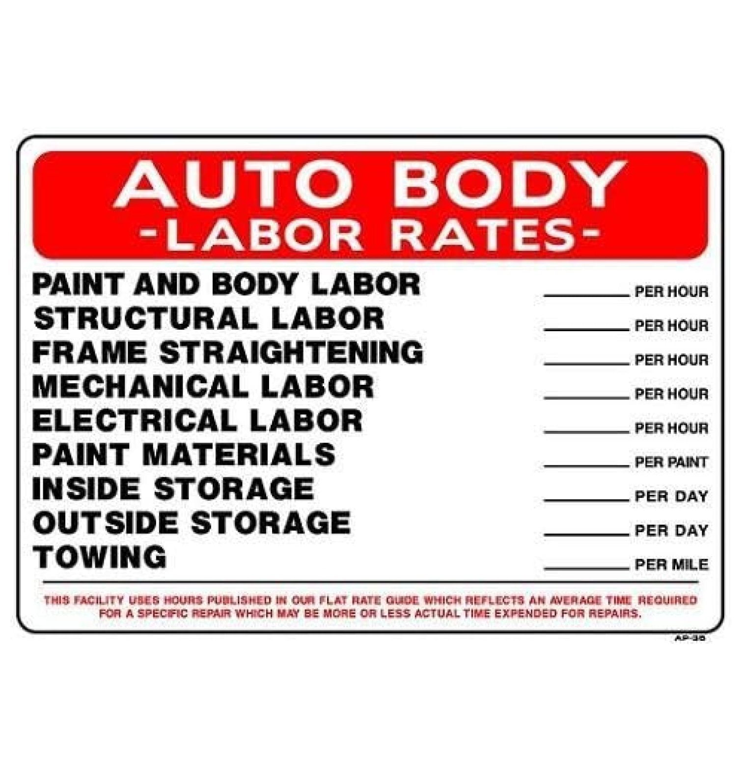 AUTO BODY LABOR RATES 20x28 Heavy Duty Plastic Sign - Walmart.com