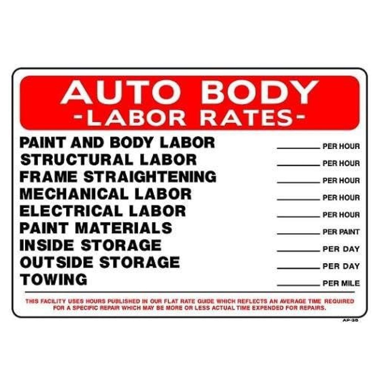 AUTO BODY LABOR RATES 20x28 Heavy Duty Plastic Sign - Walmart.com