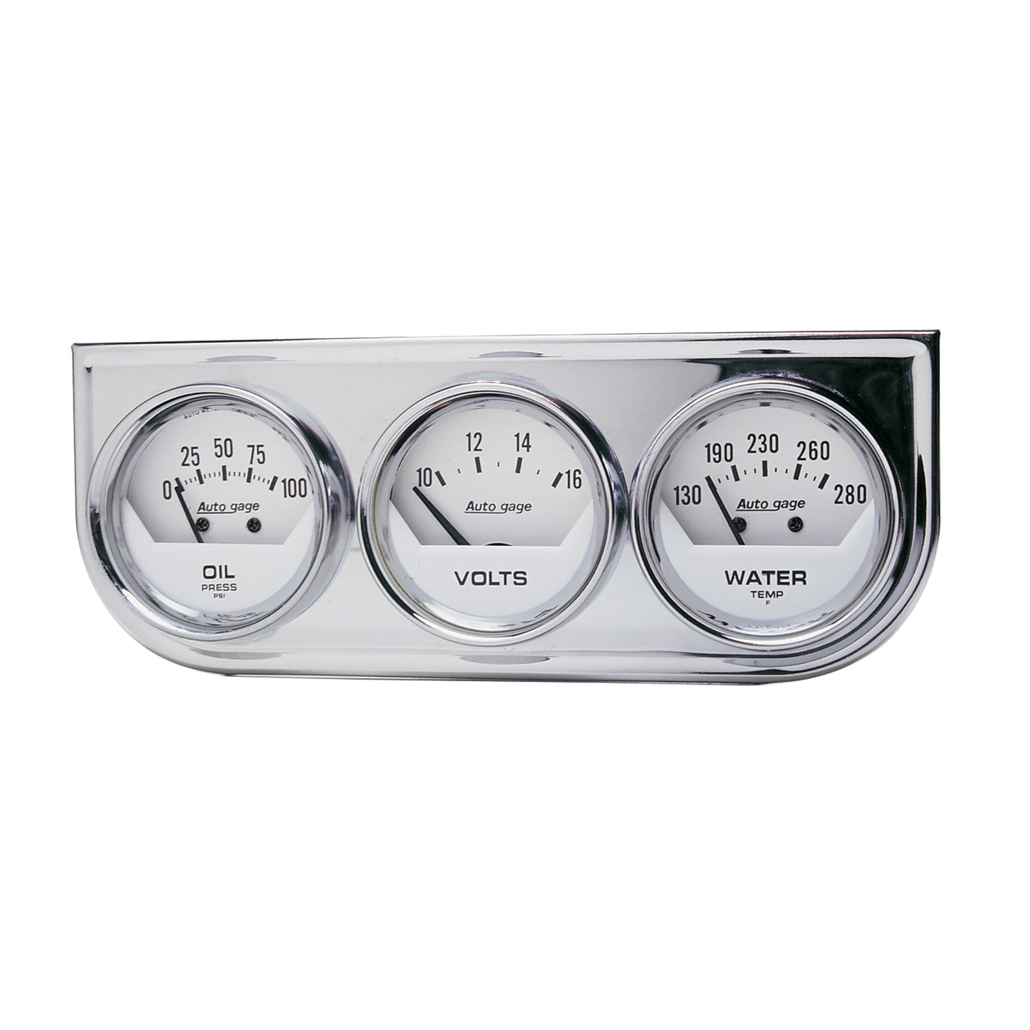 AUTO METER 2325 2IN 3 GAUGE CONSOLE, OIL/ WATER/VOLT, MECH, CHROME ...