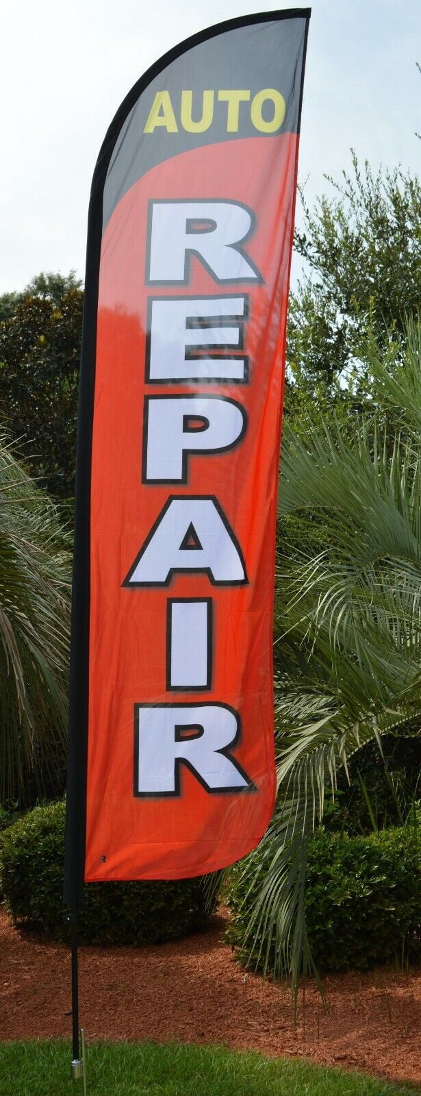 AUTO REPAIR ~ Windless Feather Flag ~ includes Pole & Ground Stake ...