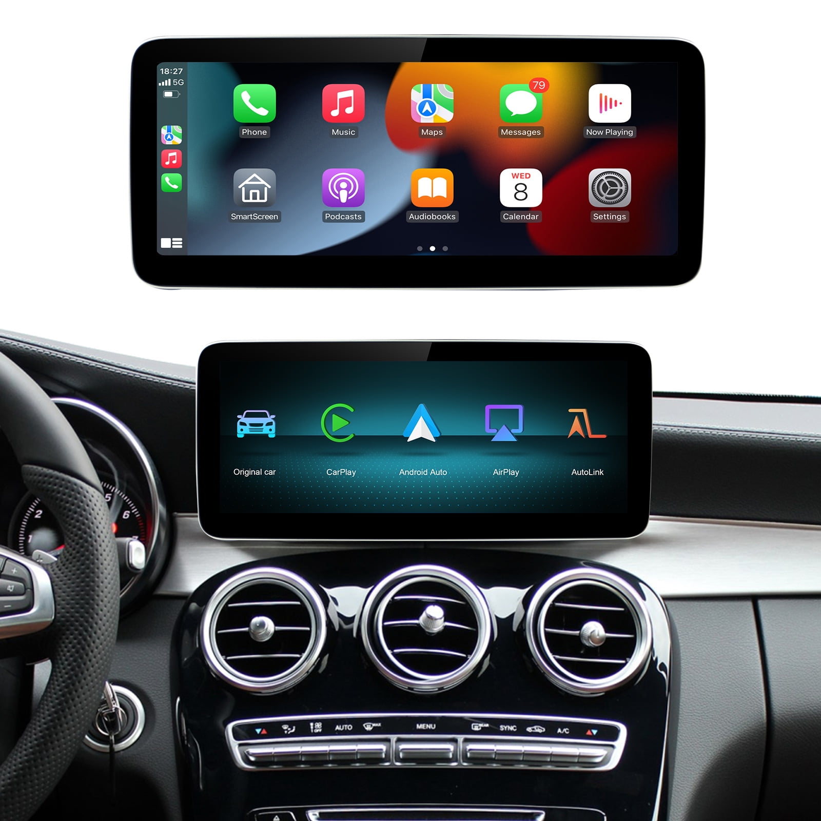 AUTOABC 12.3'' Touchscreen Wireless CarPlay & Android Auto 5.0 ...