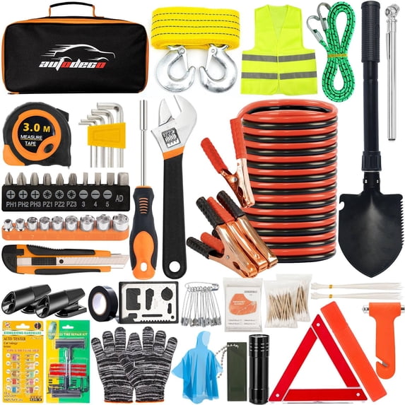 AUTODECO 82Pcs Car Roadside Emergency Kit with Jumper Cable ...