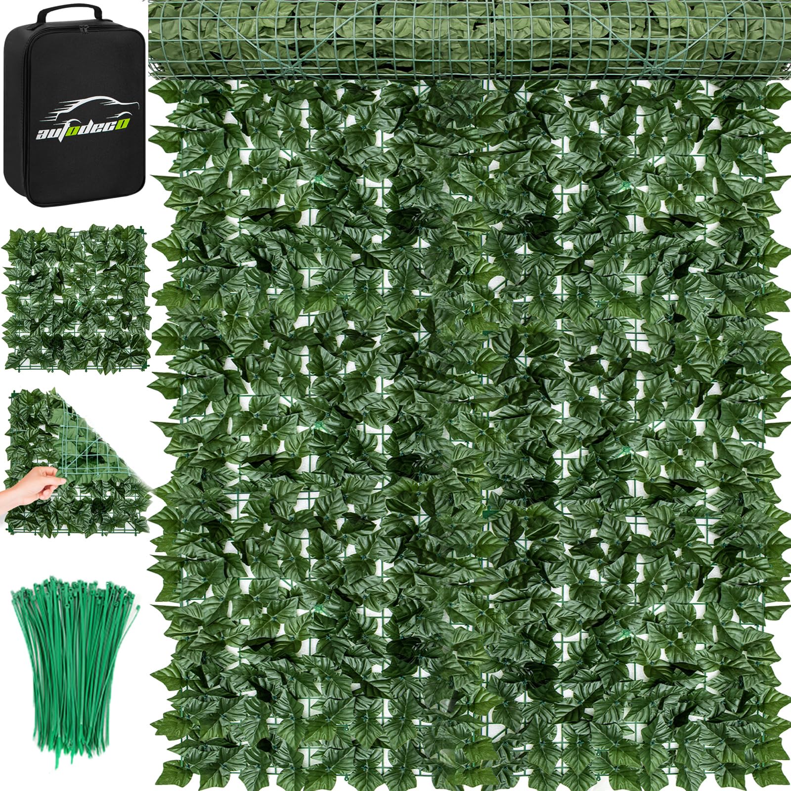 AUTODECO Artificial Ivy Privacy Fence Screen 99x59.5in Faux Greenery ...