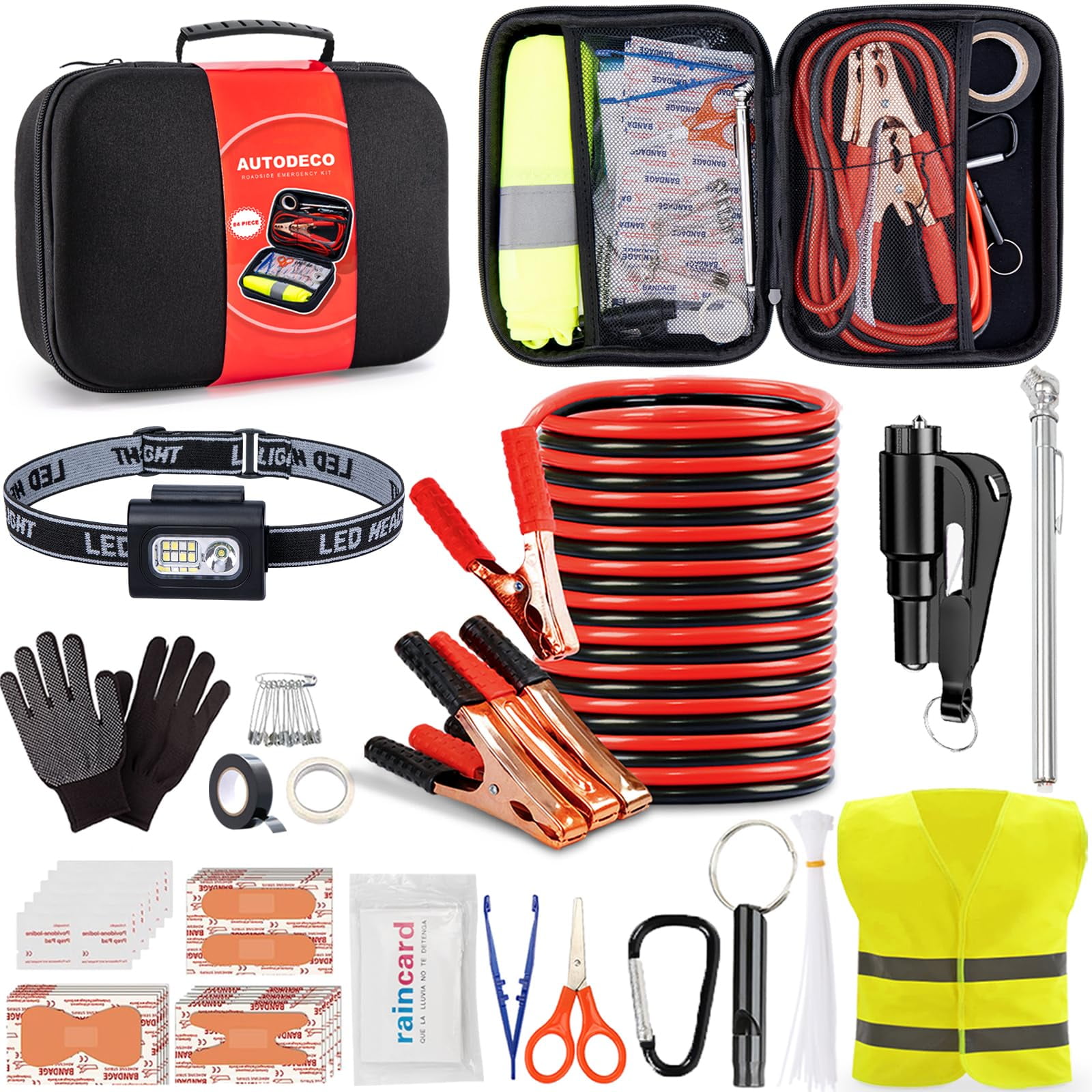 AUTODECO Car Roadside Emergency Kit, Portable Car Safety Kit Car Kits ...