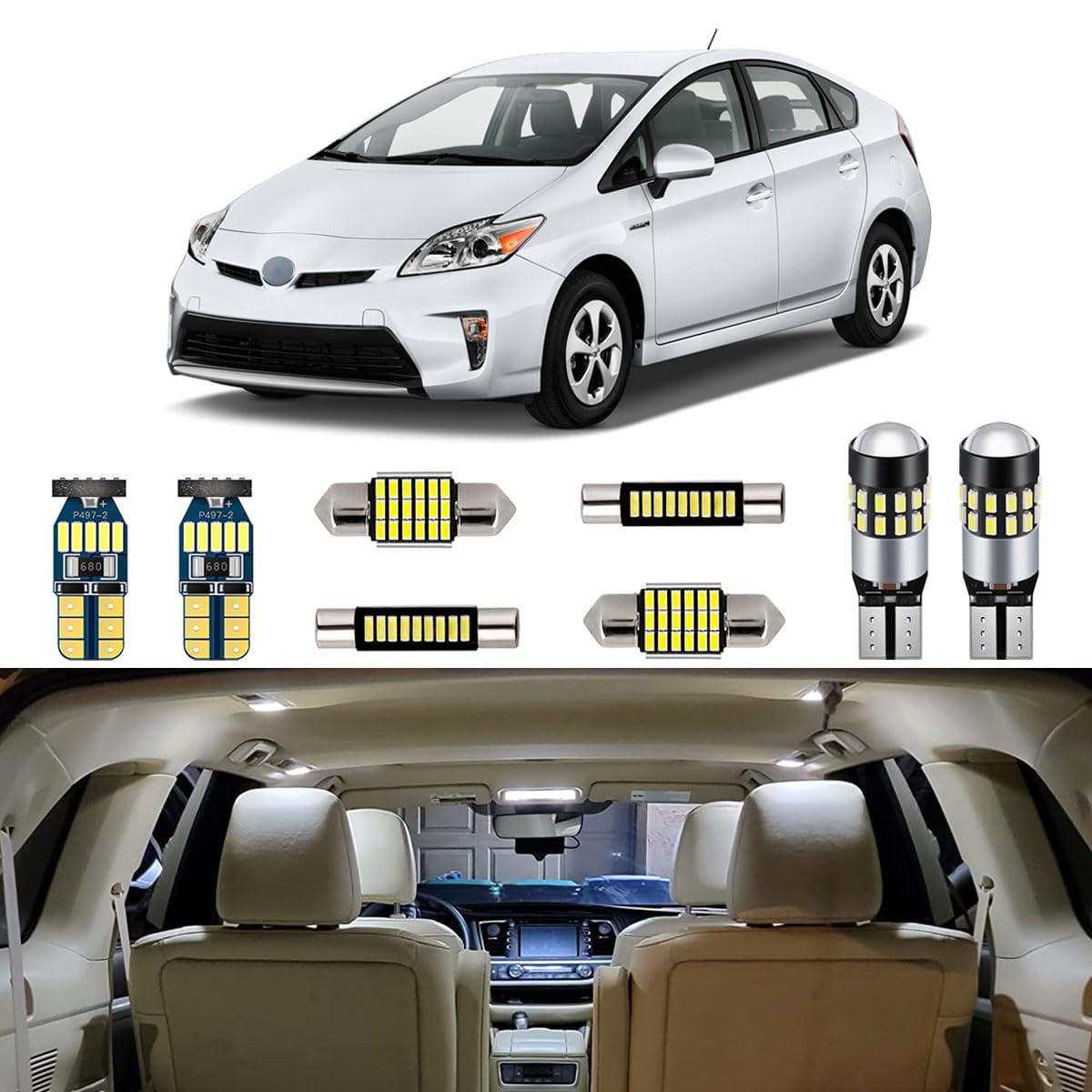 AUTOGINE 10 Piece White KEF16 LED Interior Light Kit for Toyota Prius ...