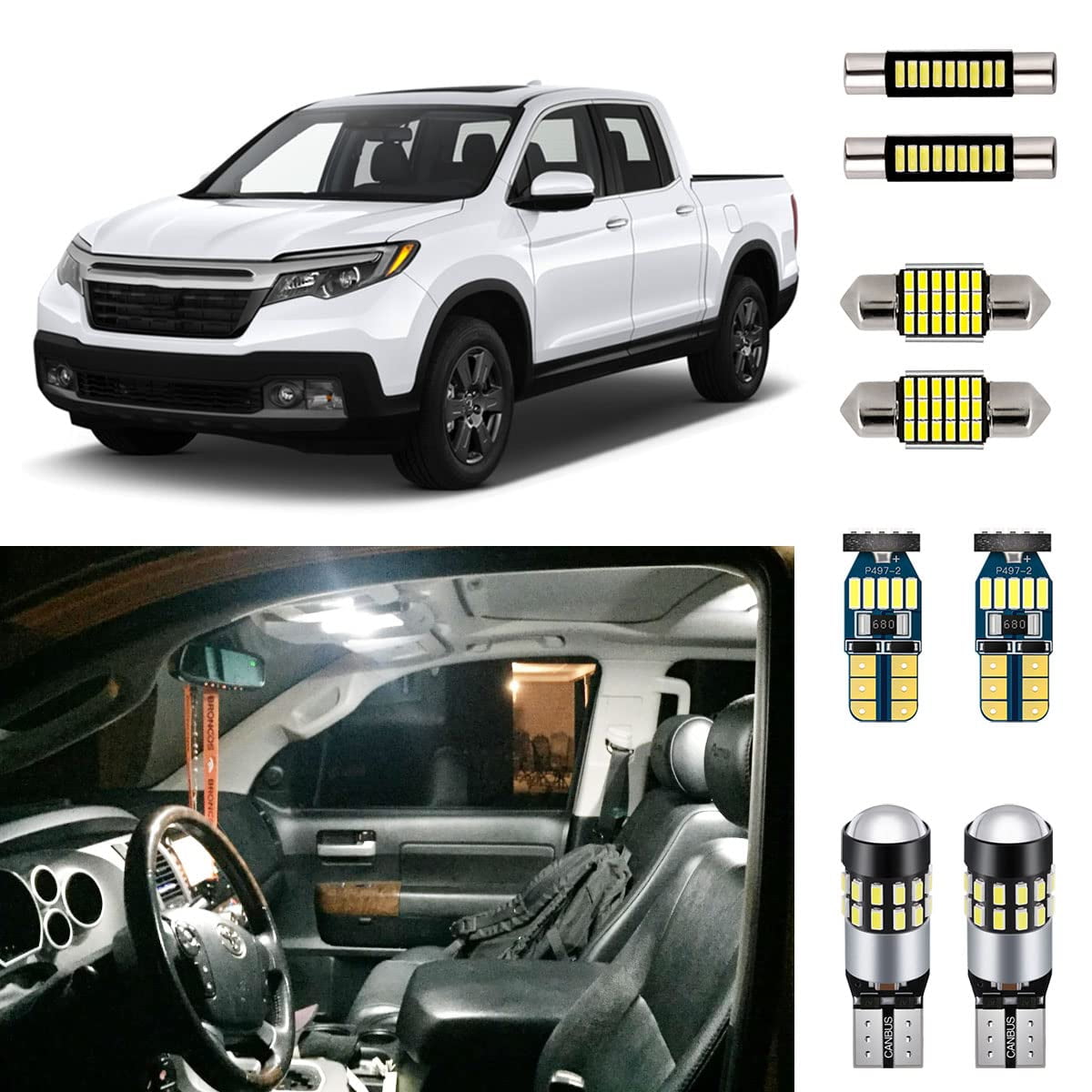 AUTOGINE White LED Interior DHF10 Lights Kit for Honda Ridgeline 2017 ...