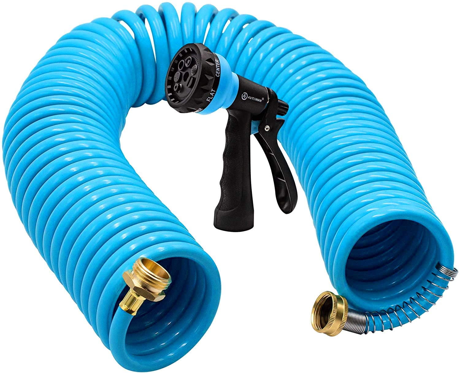 AUTOMAN EVA Recoil Garden Hose 50ft - Includes 7 Pattern Spray Nozzle ...