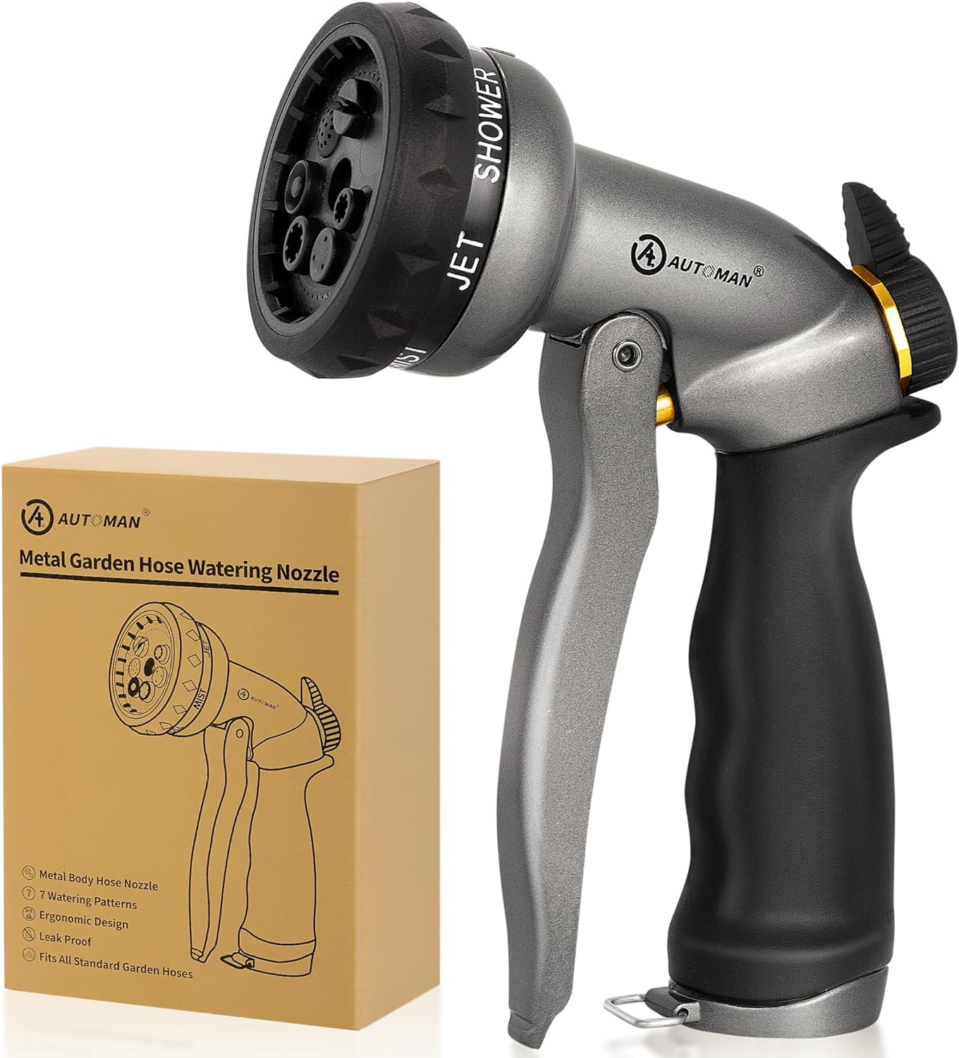 AUTOMAN-Garden-Hose-Nozzle, ABS Water Spray Nozzle with 7 Adjustable ...