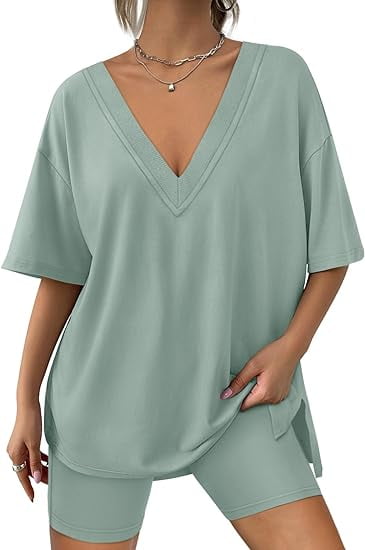 AUTOMET Womens 2 Piece Sets Summer Outfits Reversible Oversized T ...