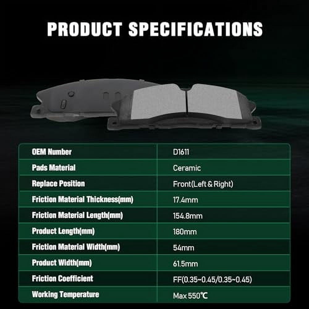 AUTOMUTO D1611 Ceramic Brake Pads Kits, Front Brake Pads Set fit For ...