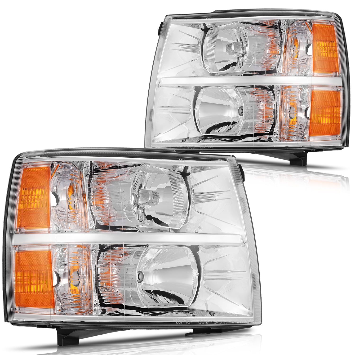 AUTOMUTO Headlight Assembly Chrome Housing Amber Reflector Clear Lens ...