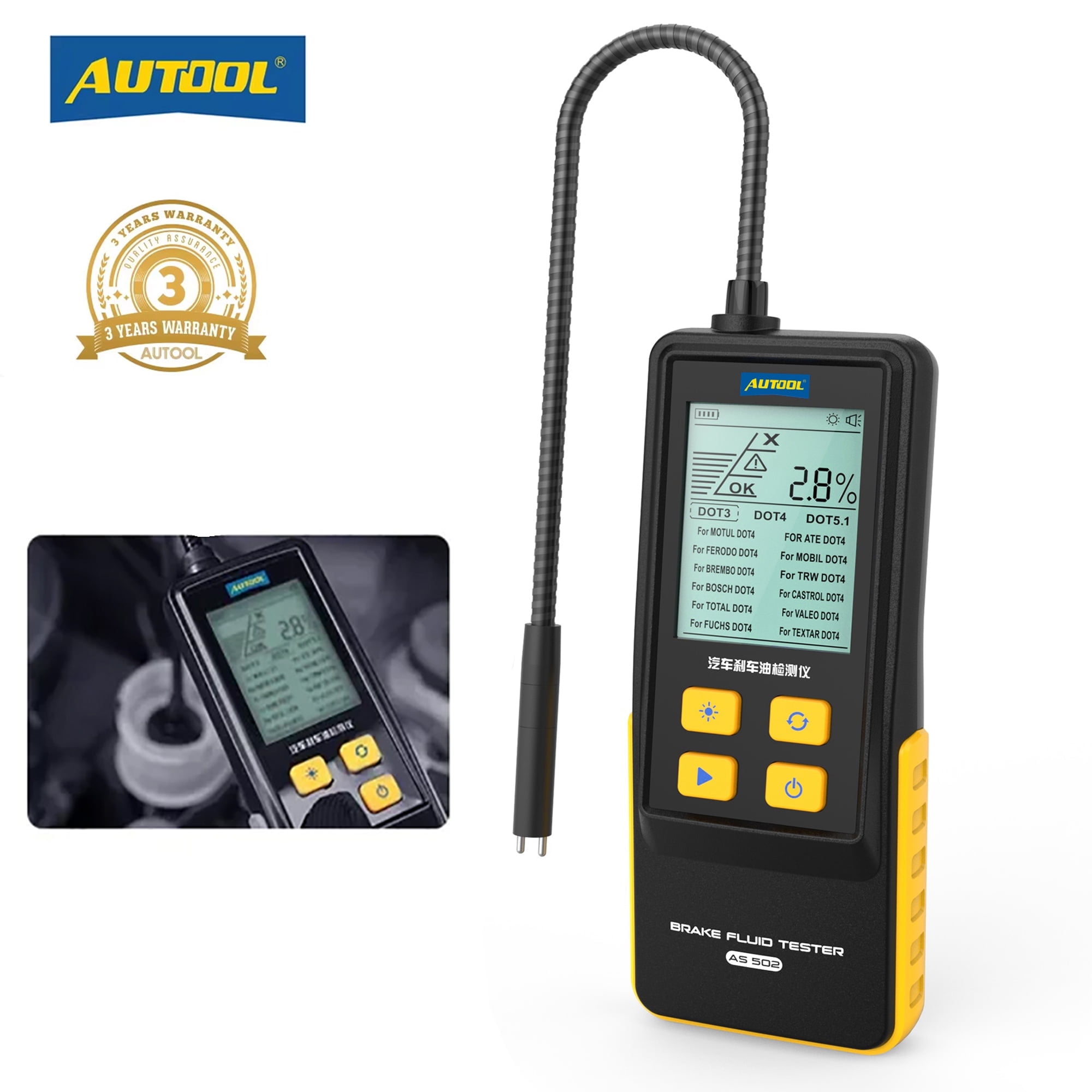 AUTOOL AS502 Car Brake Fluid Tester Universal Brake Oil Detector 2.8 ...