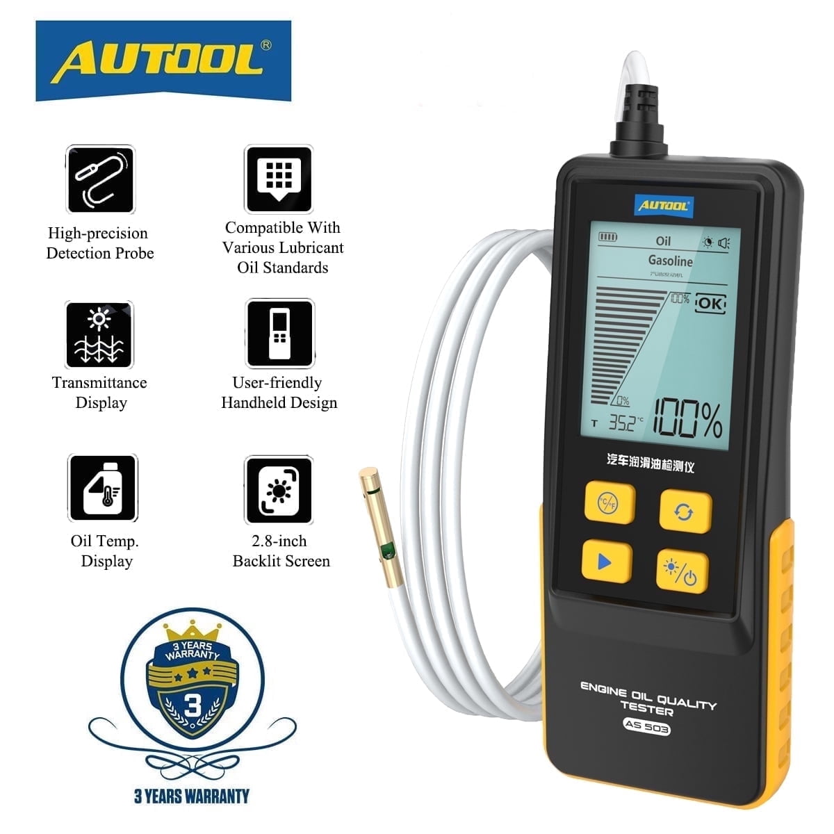 AUTOOL AS503 Auto Engine Oil Tester, Gasoline Diesel Engine Oil Quality ...