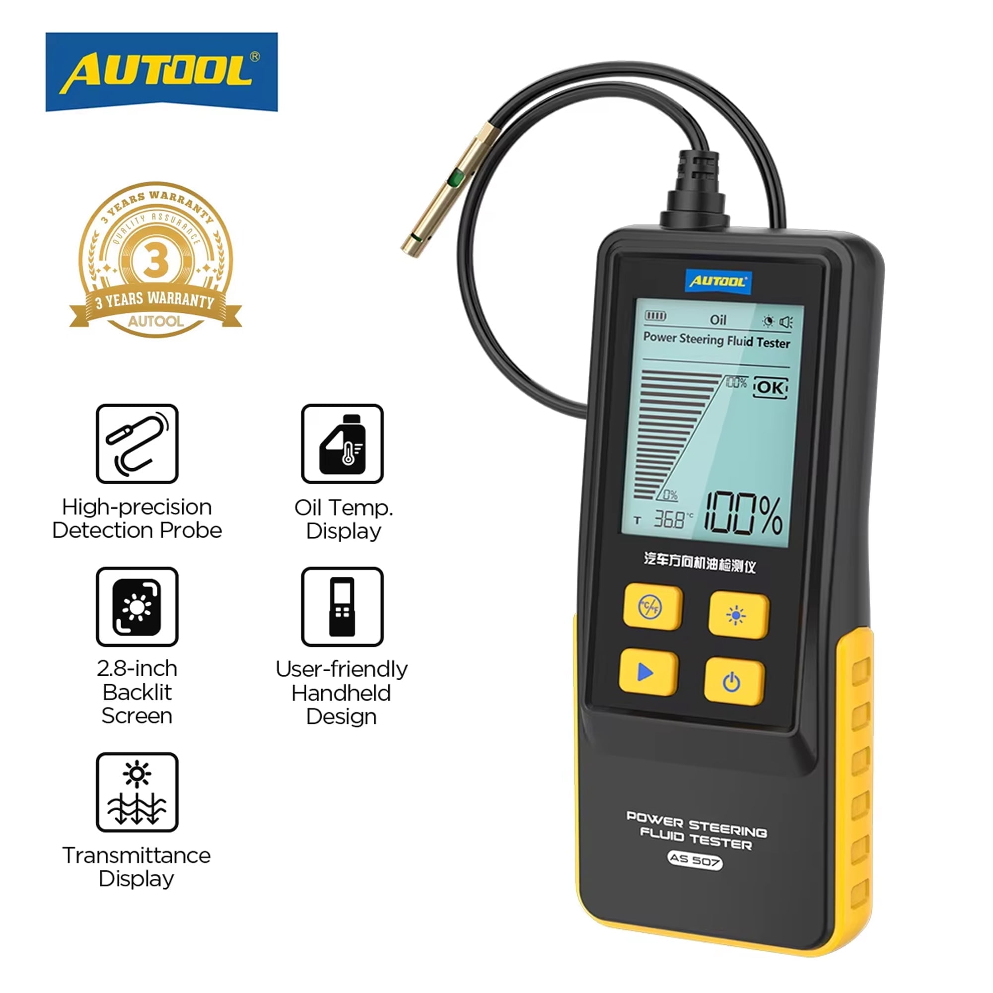 AUTOOL AS507 Power Steering Fluid Tester, Vehicle Oil Quality Detector ...