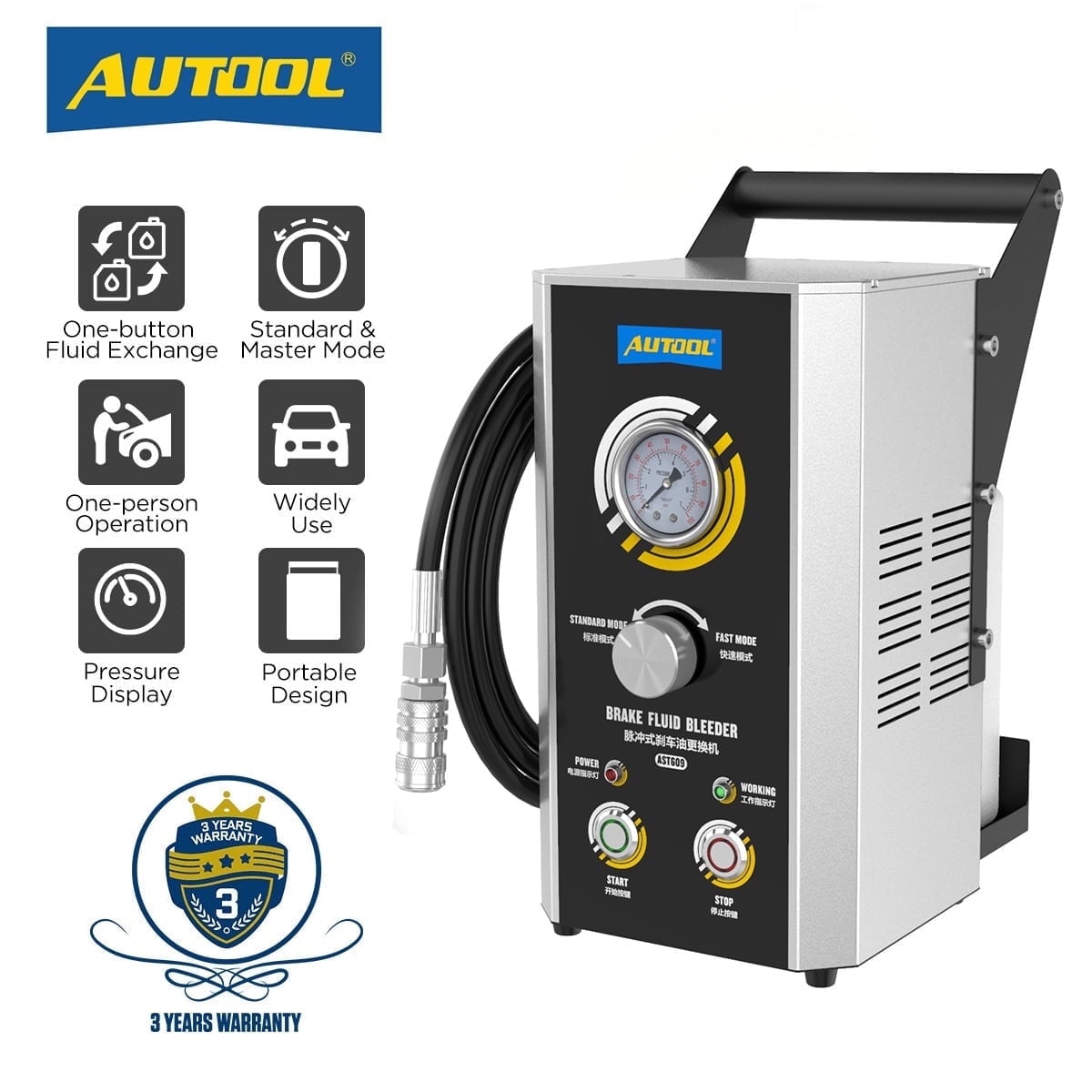 AUTOOL AST609 Automotive Brake Fluid Bleeder Kit Brake Oil Changer DC12V 110V/220V Dual Pressure ...