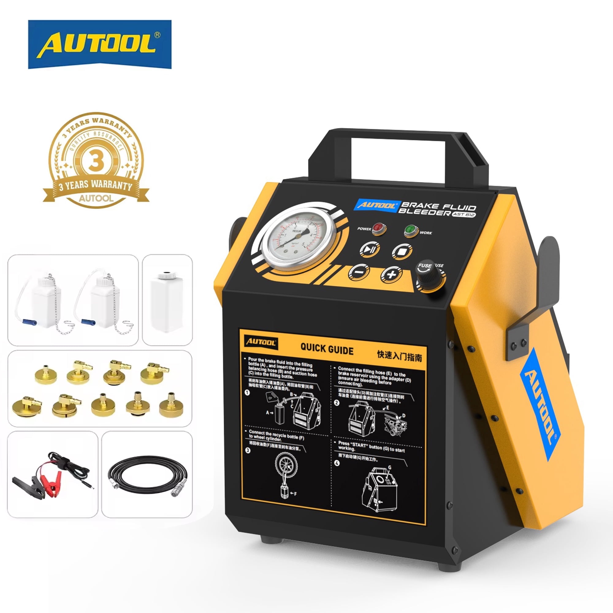 AUTOOL AST612 Brake Fluid Bleeder Kit DC12V, 5-Min Pulsating Change ...
