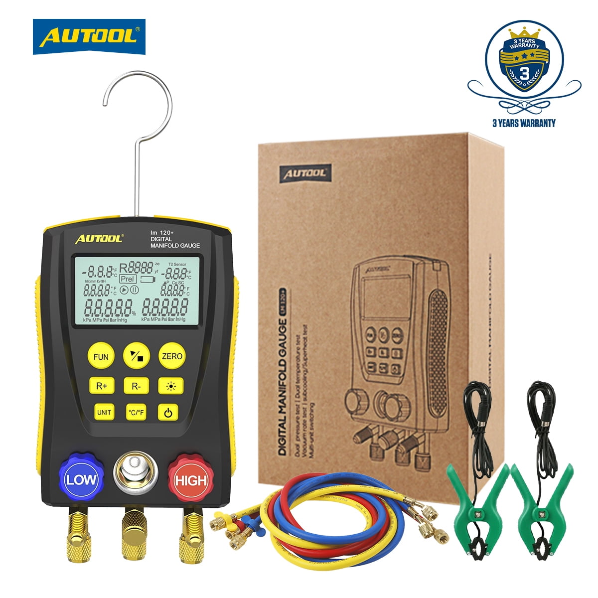AUTOOL Air-Conditioning R134A Refrigeration Digital Manifold Gauge Set ...
